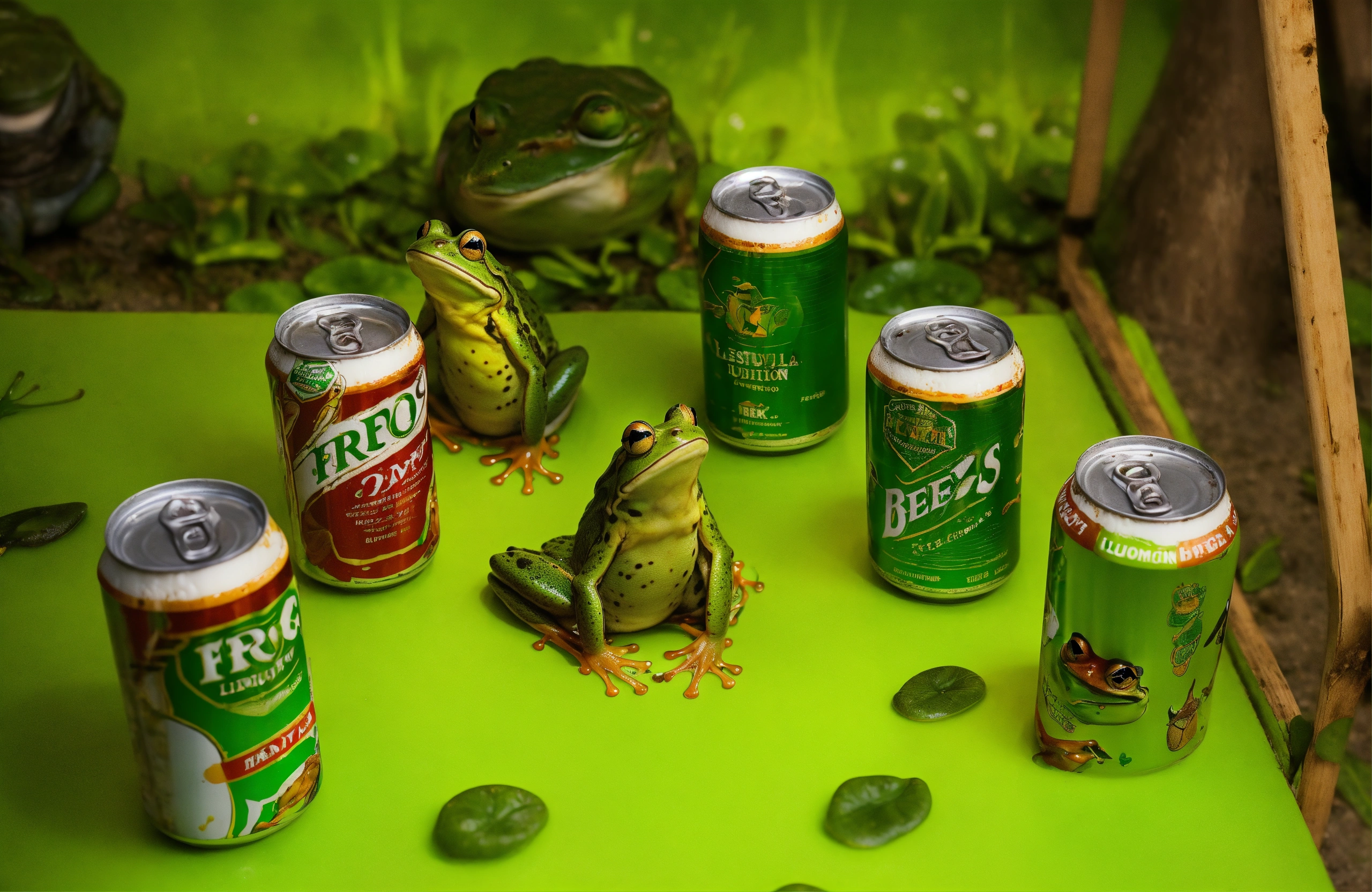 Lexica - Beer can, (2 frogs), studio ilumination, 8k, cinematic