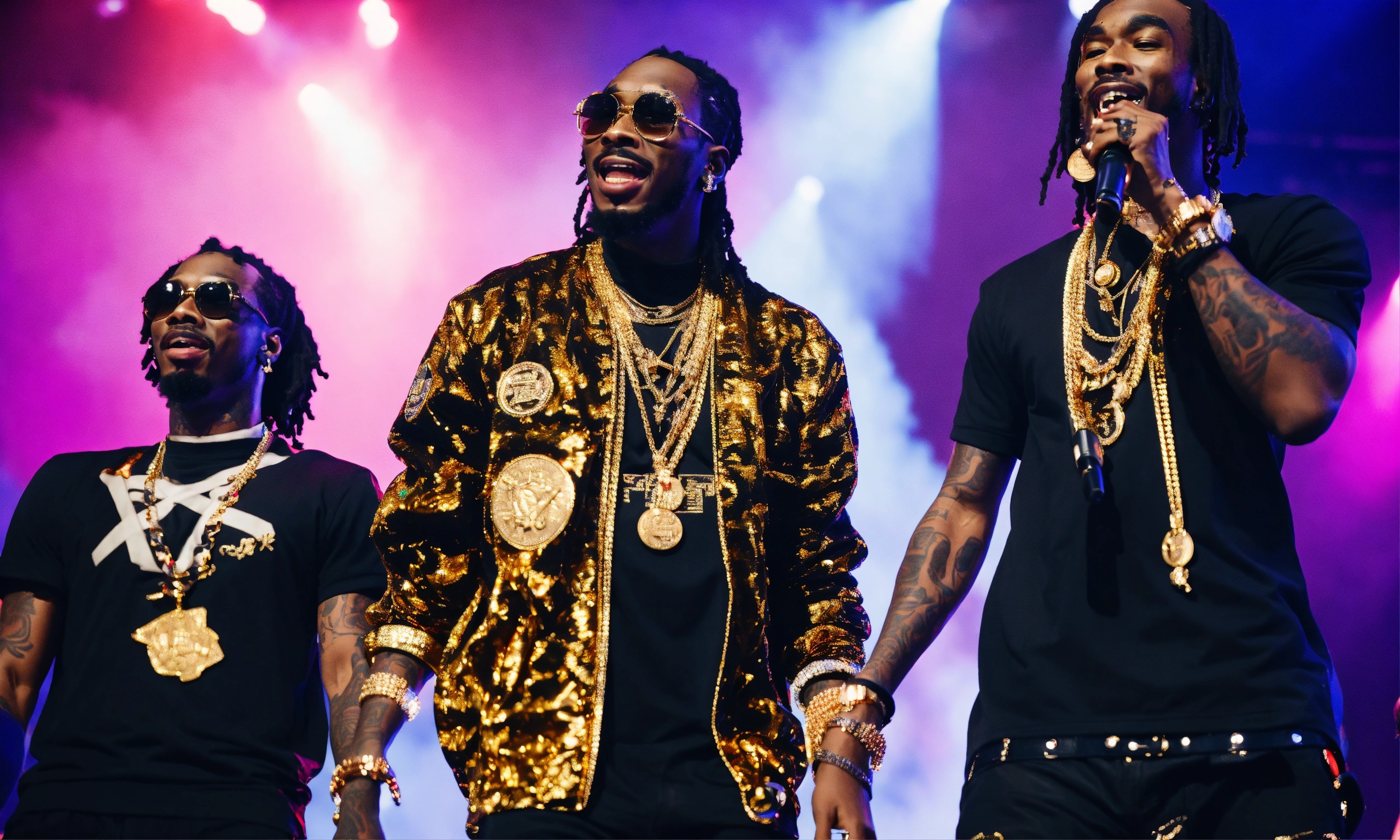 Lexica - Full body shot of Atlanta rap trio Migos "Quavo, Offset, and ...