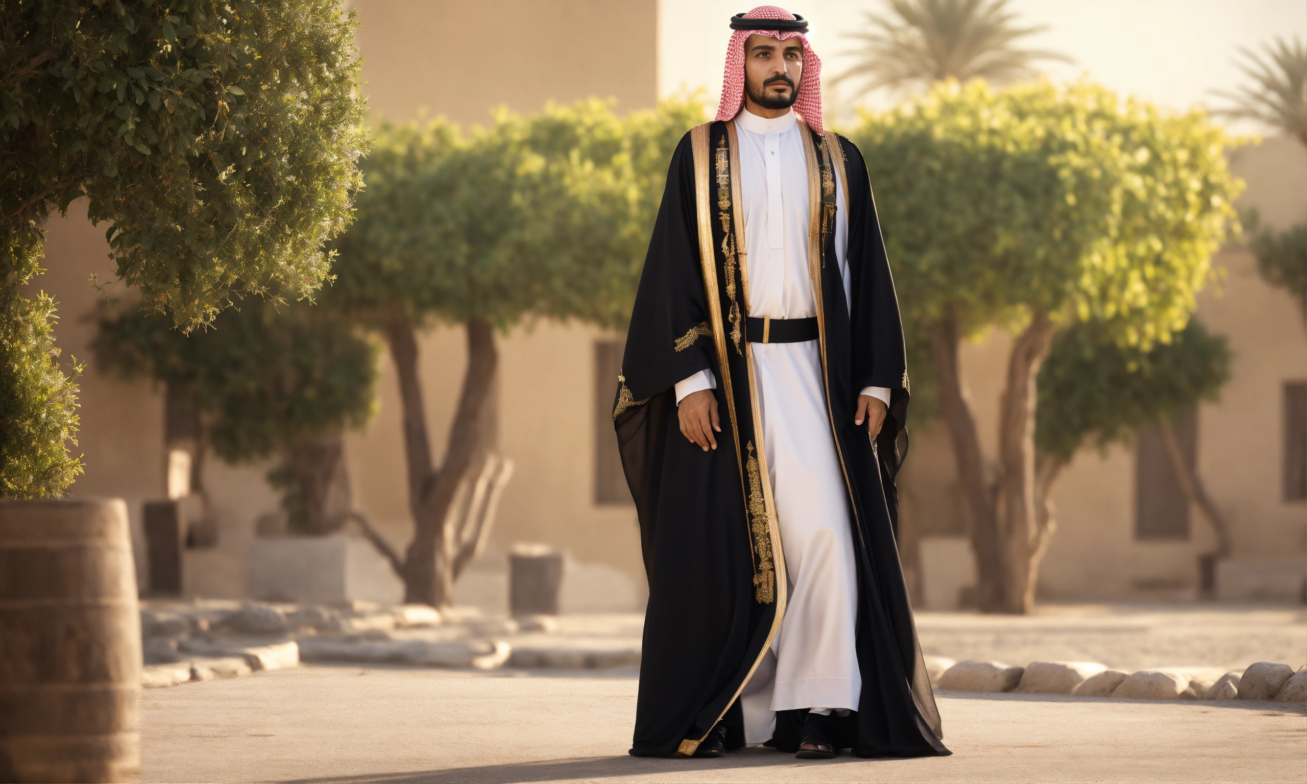 Lexica - Saudi old prince, traditional costume, standing, looking side ...