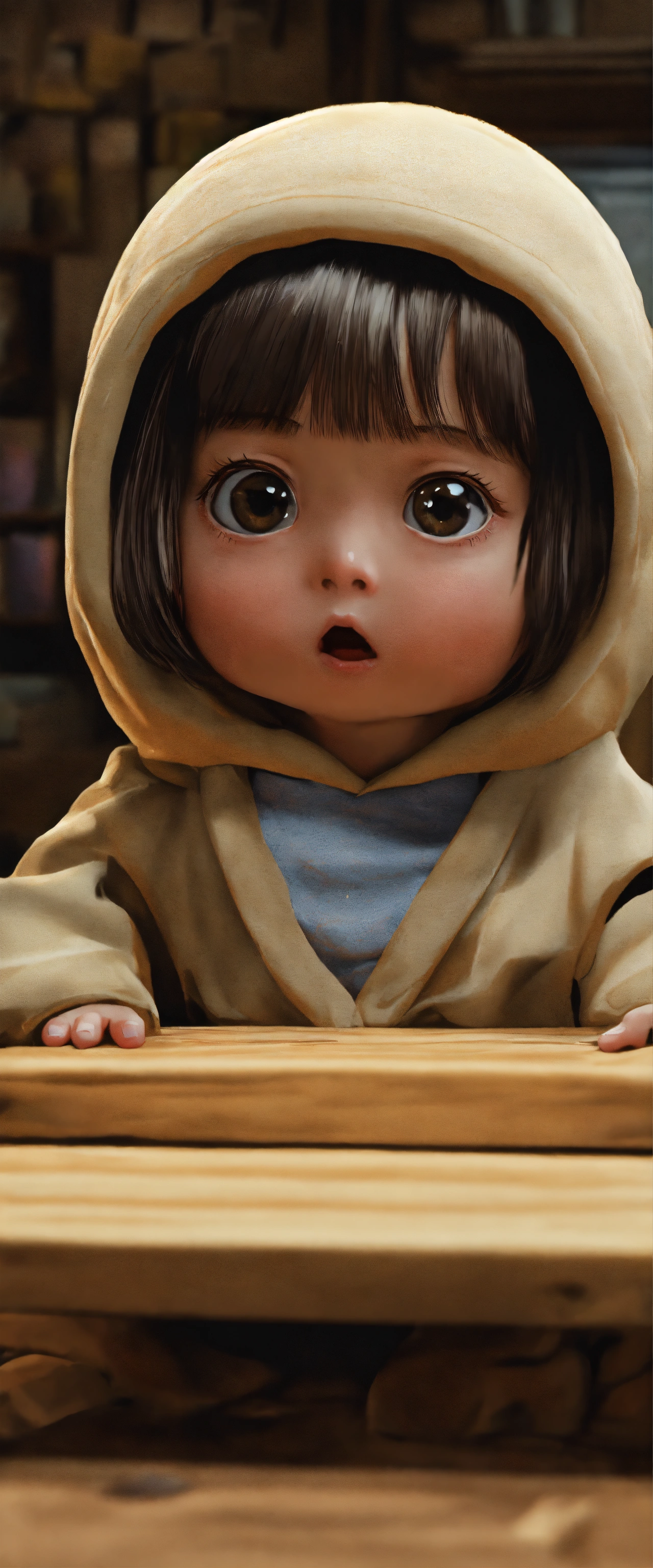 Lexica - The Grudge as a cute baby, cartoon effect, very big eyes. More ...