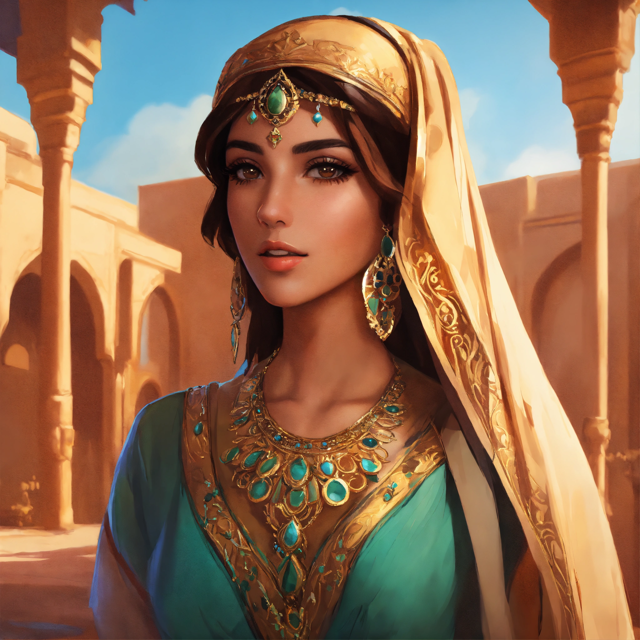 Lexica - Arab princess, realistic cartoon oil paint, 2D illustration ...