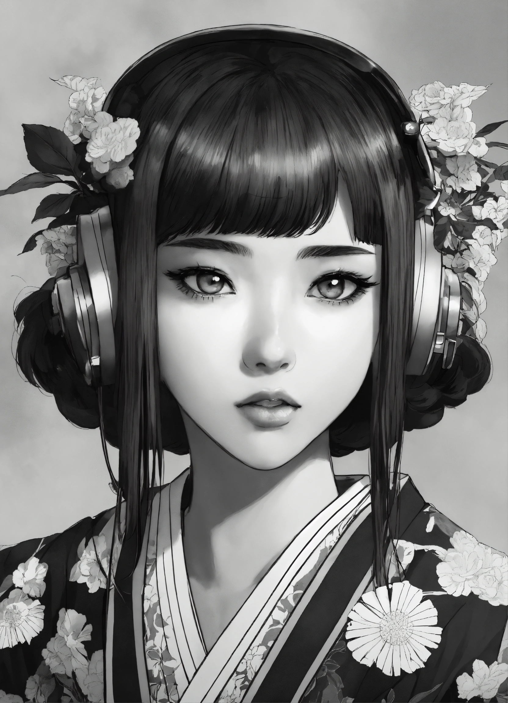 Lexica - Black and white japaneese girl portrait anime style