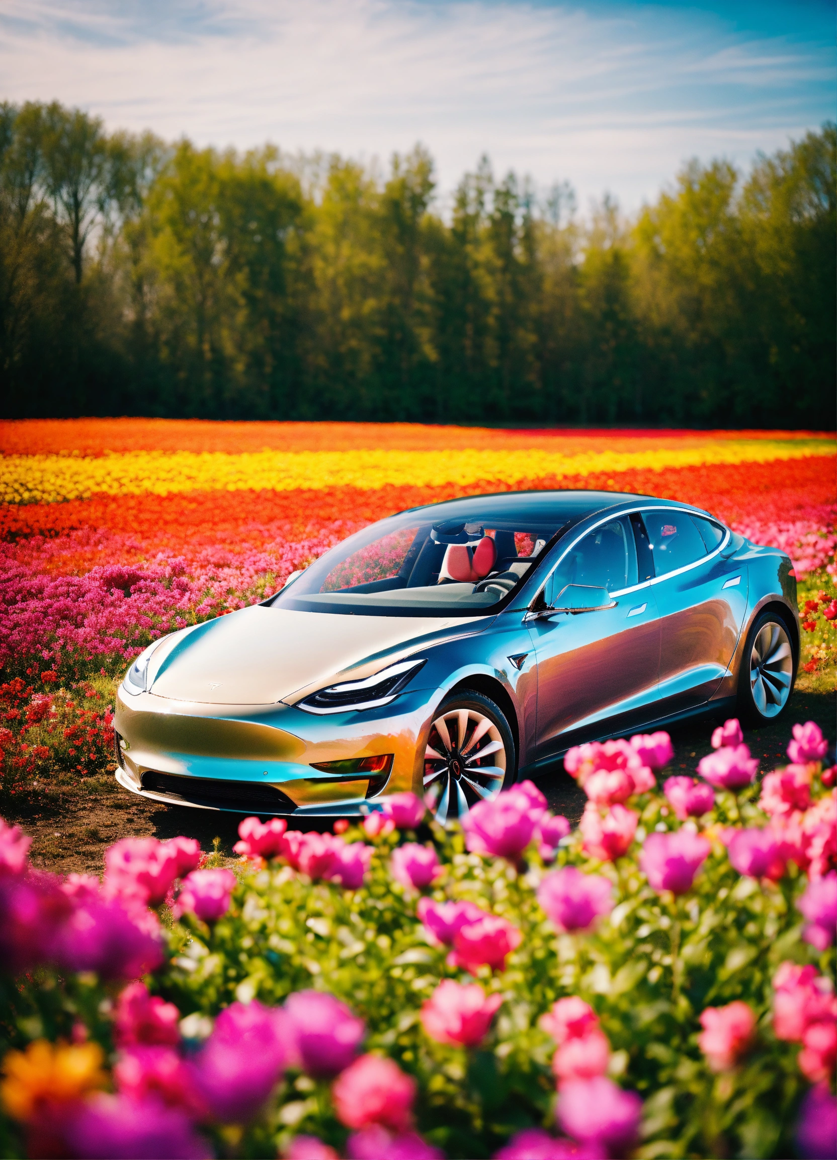 Lexica - A colourful Tesla new model, vibrant, metallic texture ...