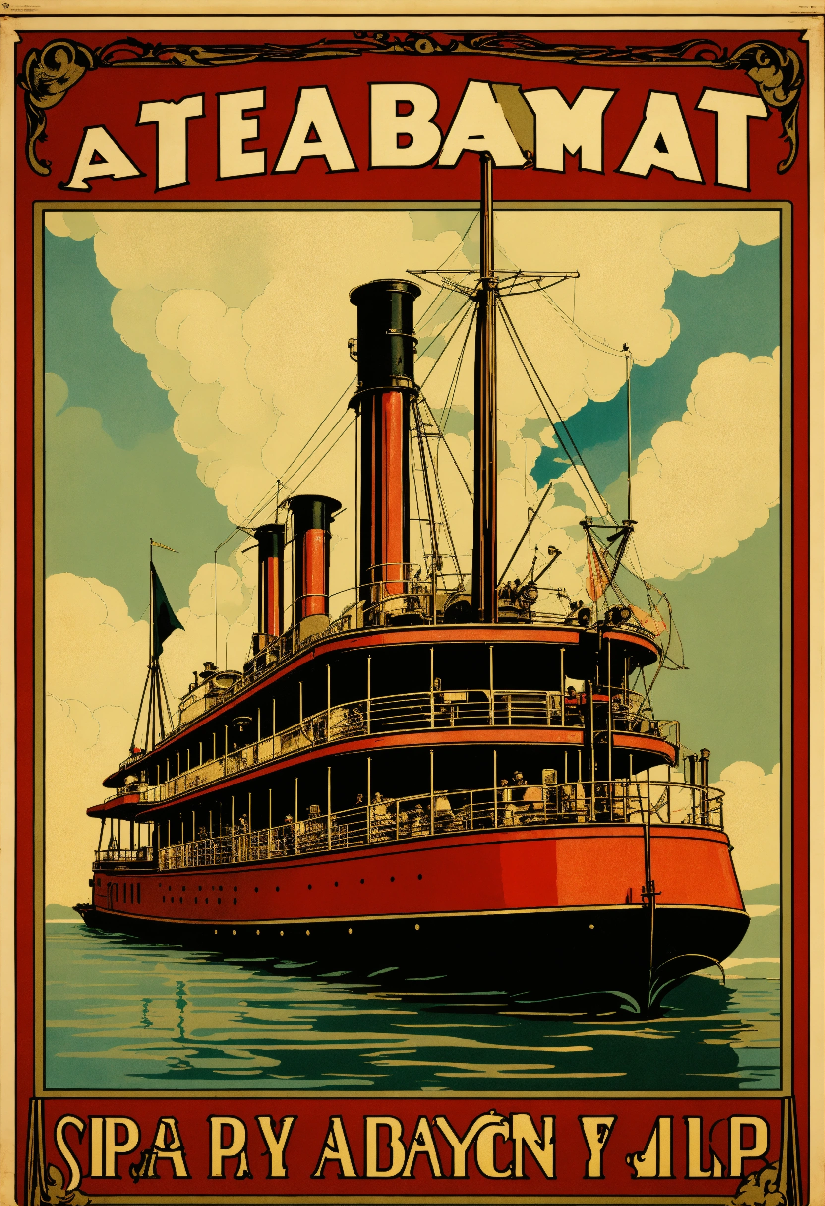 Lexica - A Steamboat vintage poster in the style of wwi propaganda