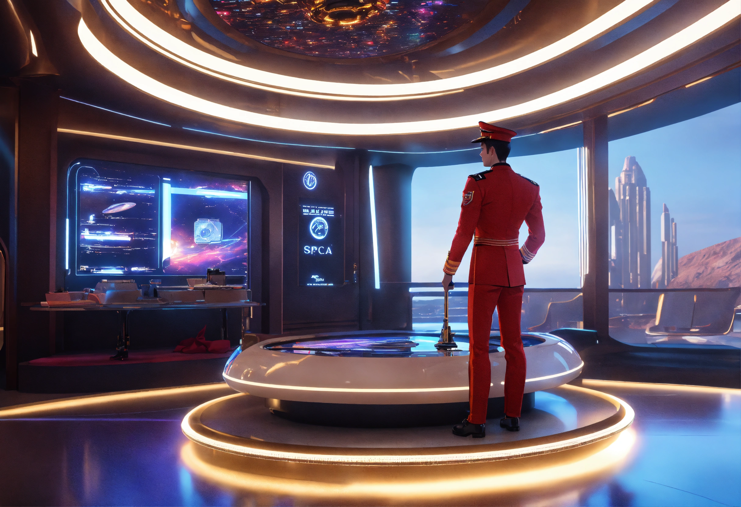 Lexica - A young valet with holographic pad and futuristic space ...