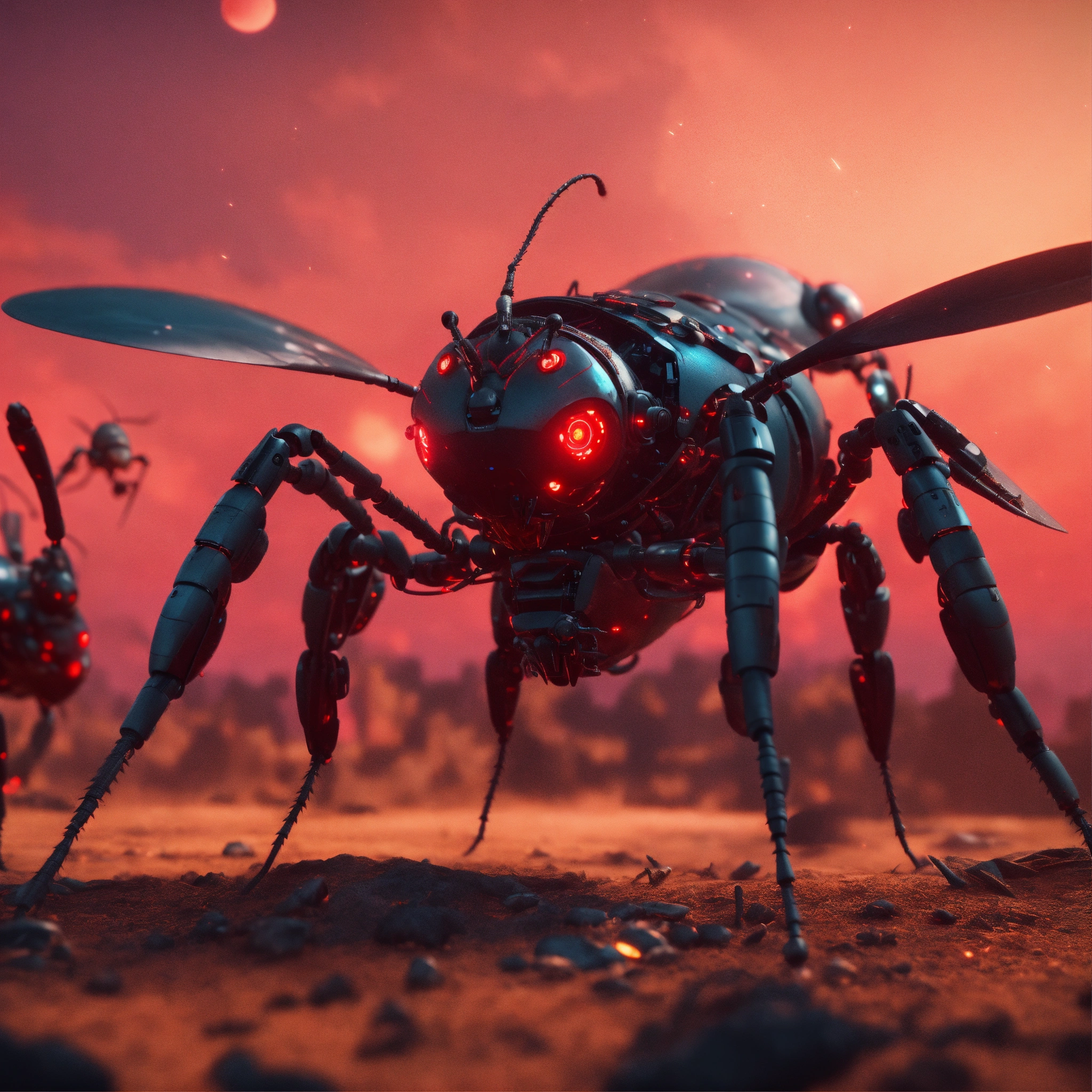 Lexica - Large black mean ant faced bio-robotic hornets with red eyes ...