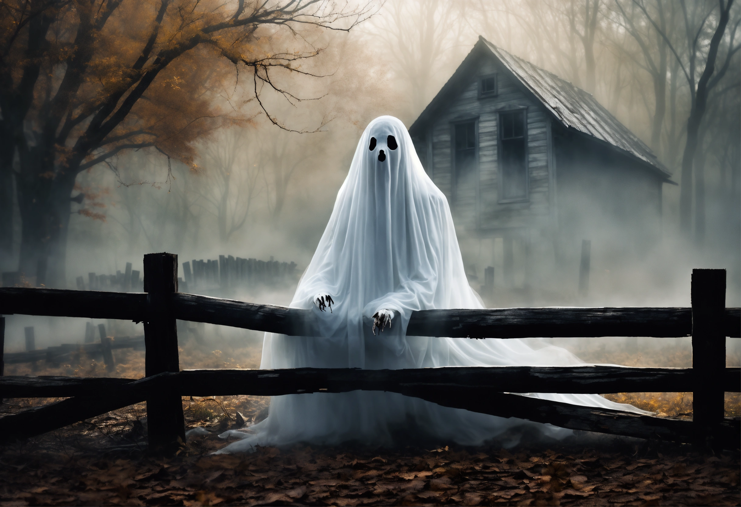 Lexica - Create a digital art piece featuring a white ghost sitting on ...