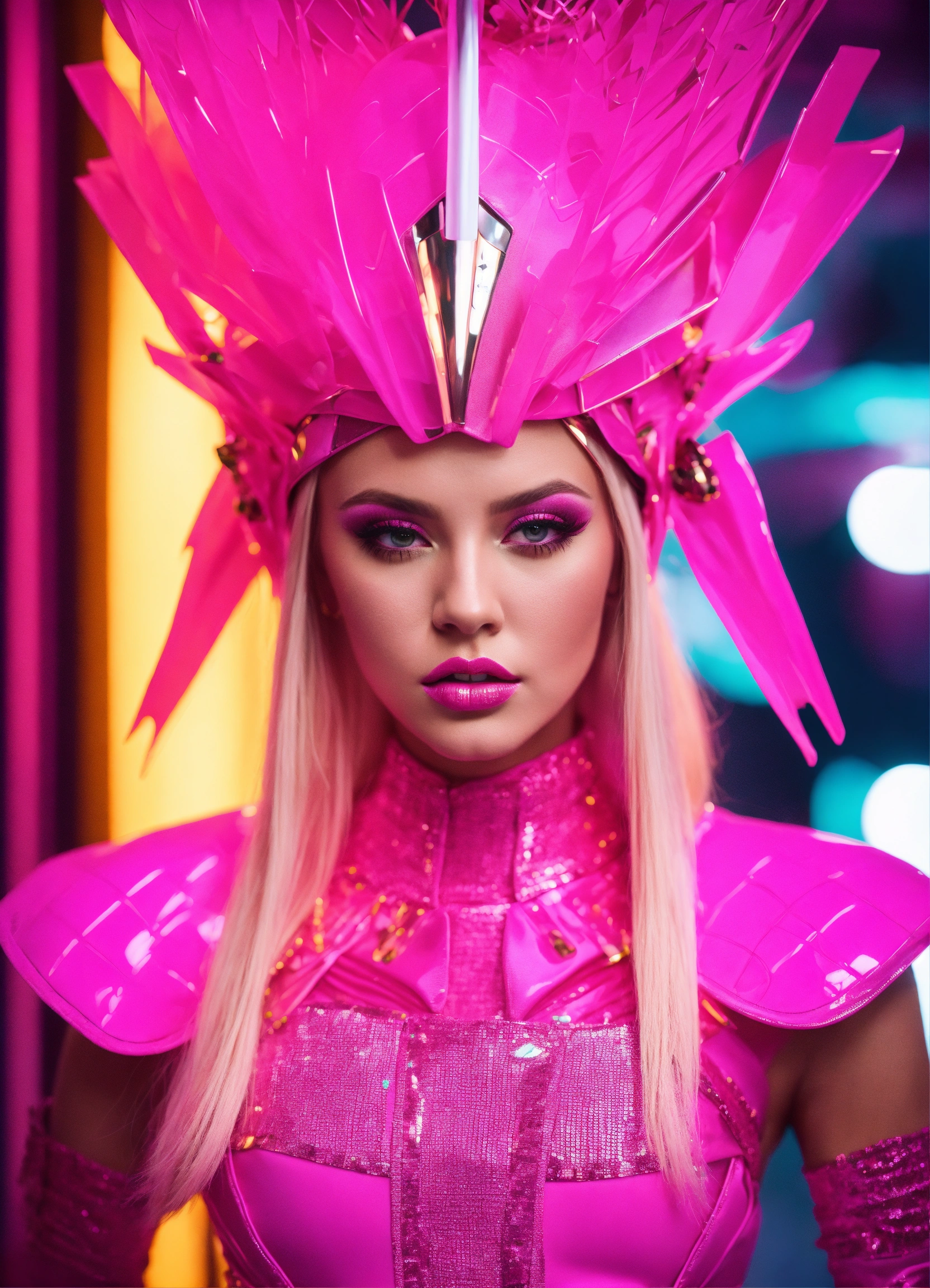 Lexica - A beautiful blonde female pop artist all pink sleek futuristic ...