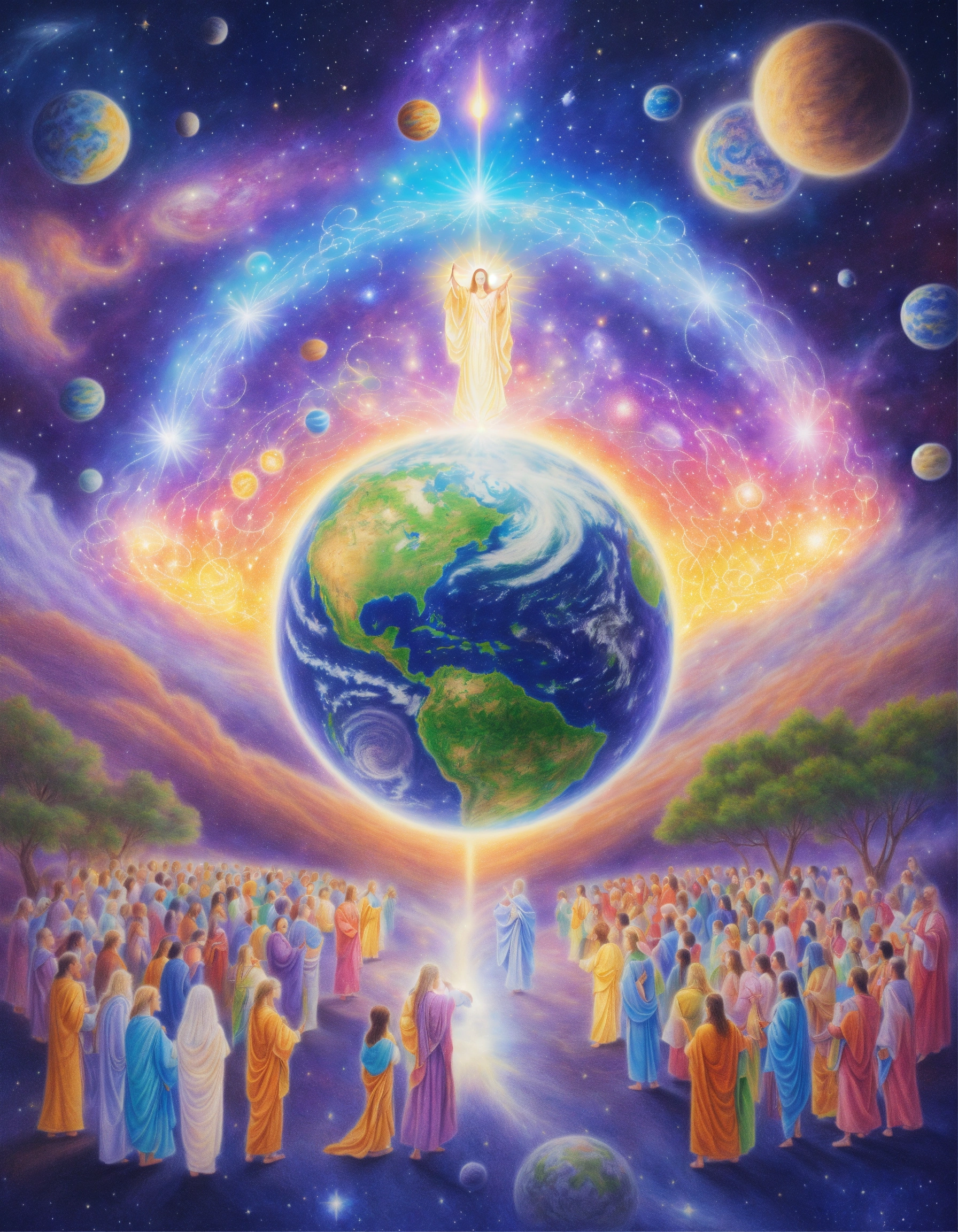 Lexica - Beautifull colored pencil drawing of many ascended masters and ...