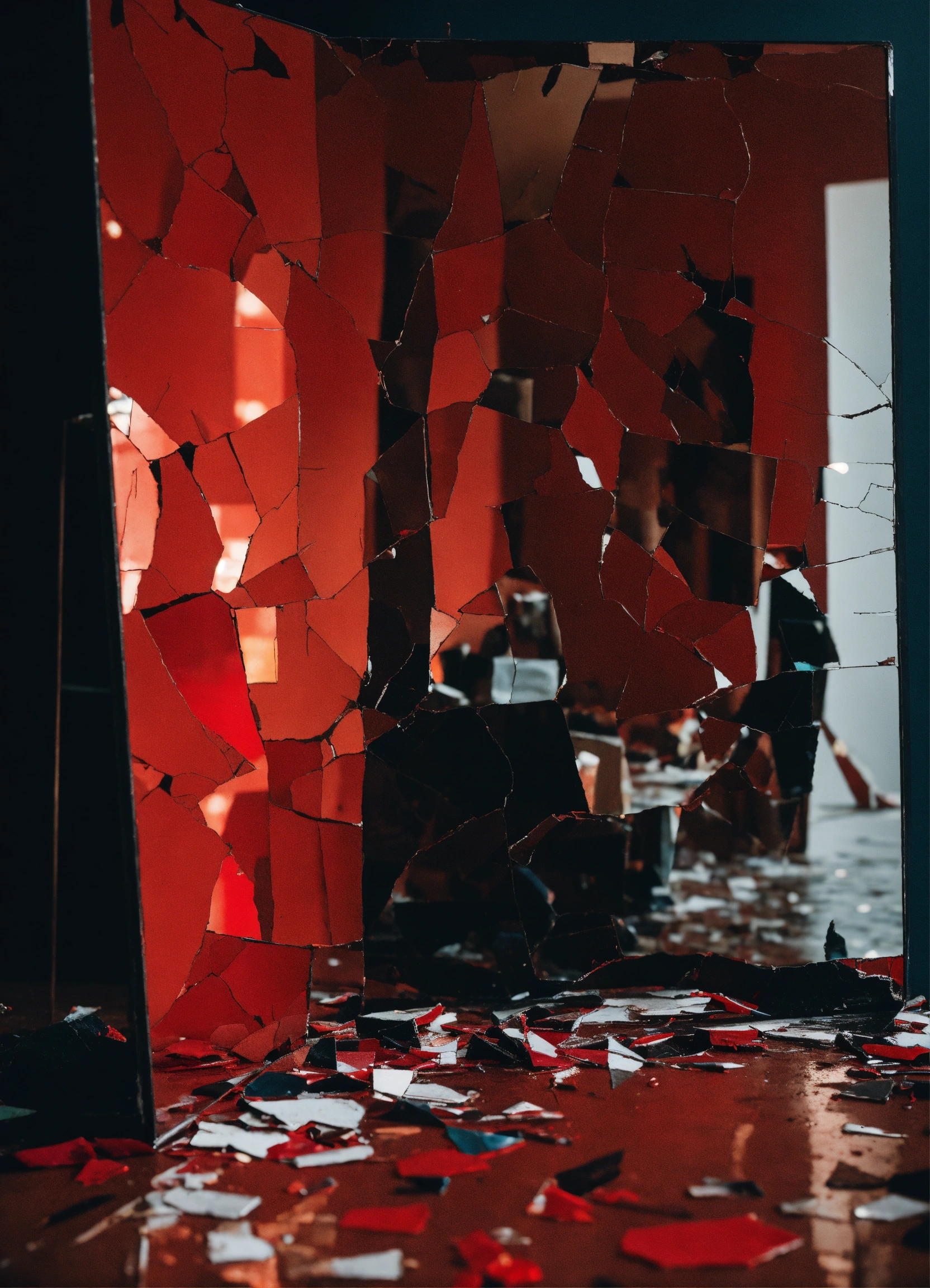 Lexica - A shattered mirror on the ground, reflecting a fragmented ...