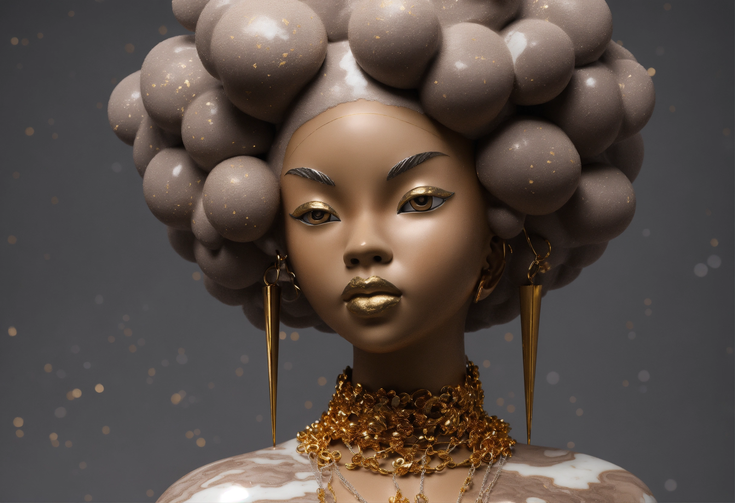 Lexica - A 3d sculpted woman made of taupe and grey marble with gold ...