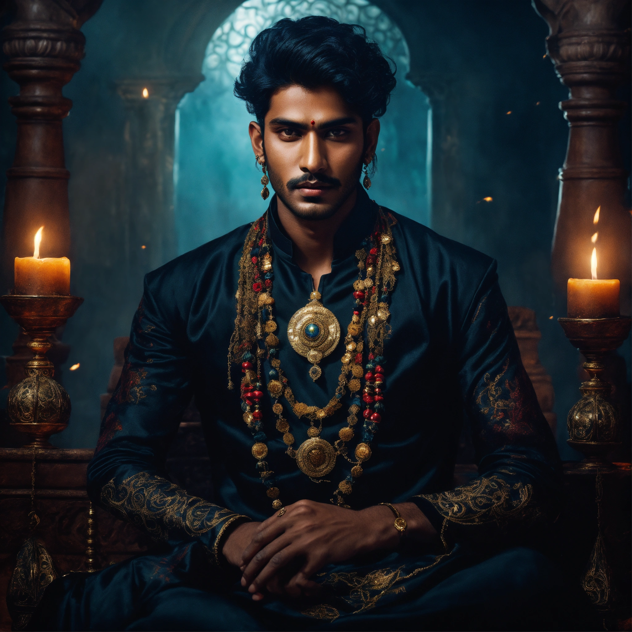 Lexica - Young handsome malevolent indian male sorcerer, dark, lavish ...