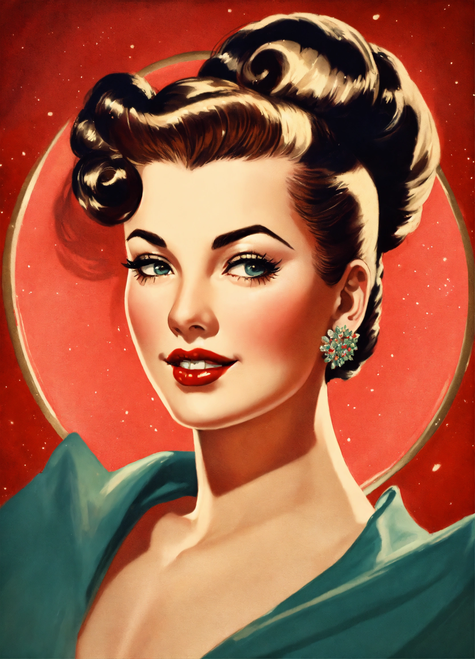 Lexica - A nostalgic pin-up illustration featuring a glamorous woman ...