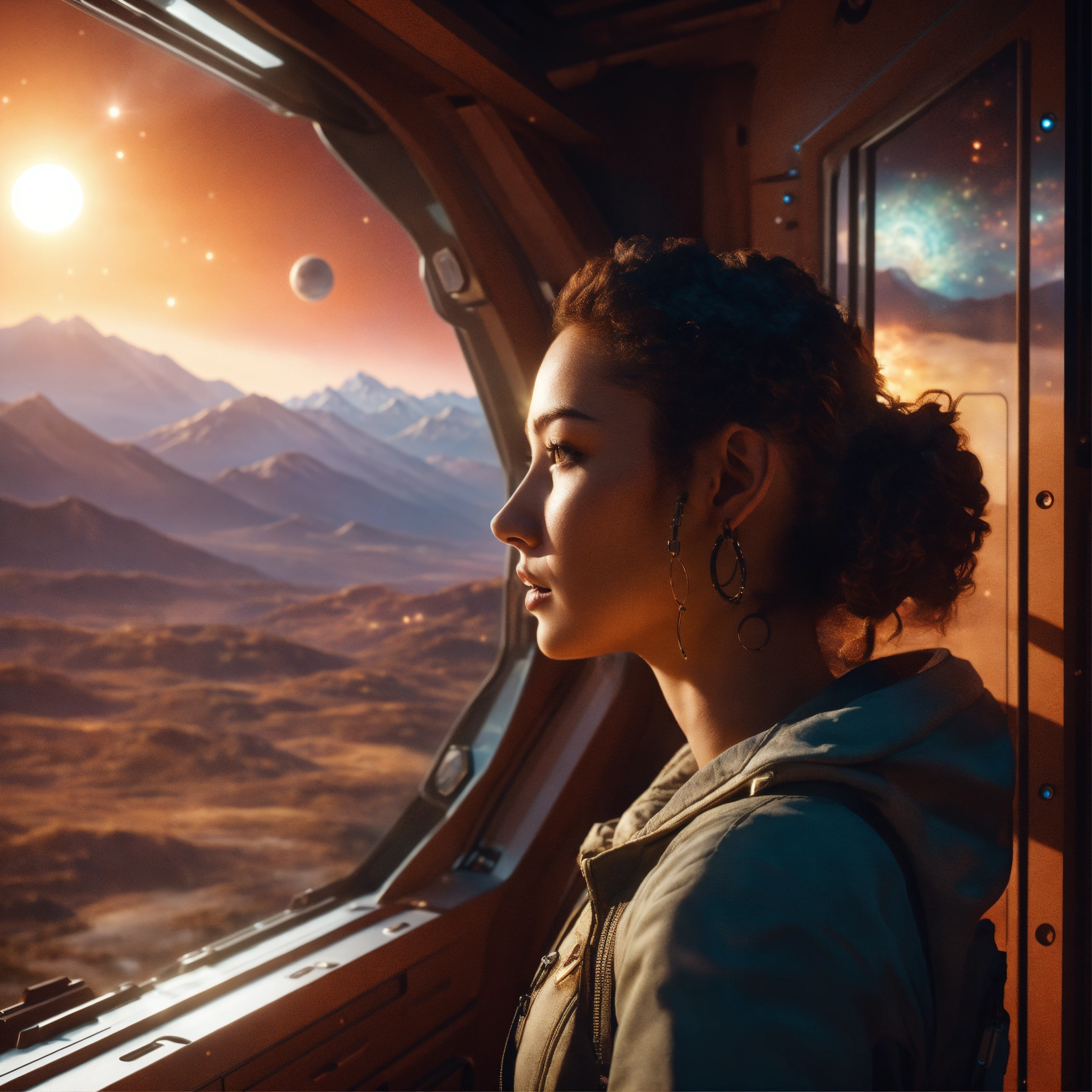 Lexica - A young woman looks out of her cabin window in a spaceship ...