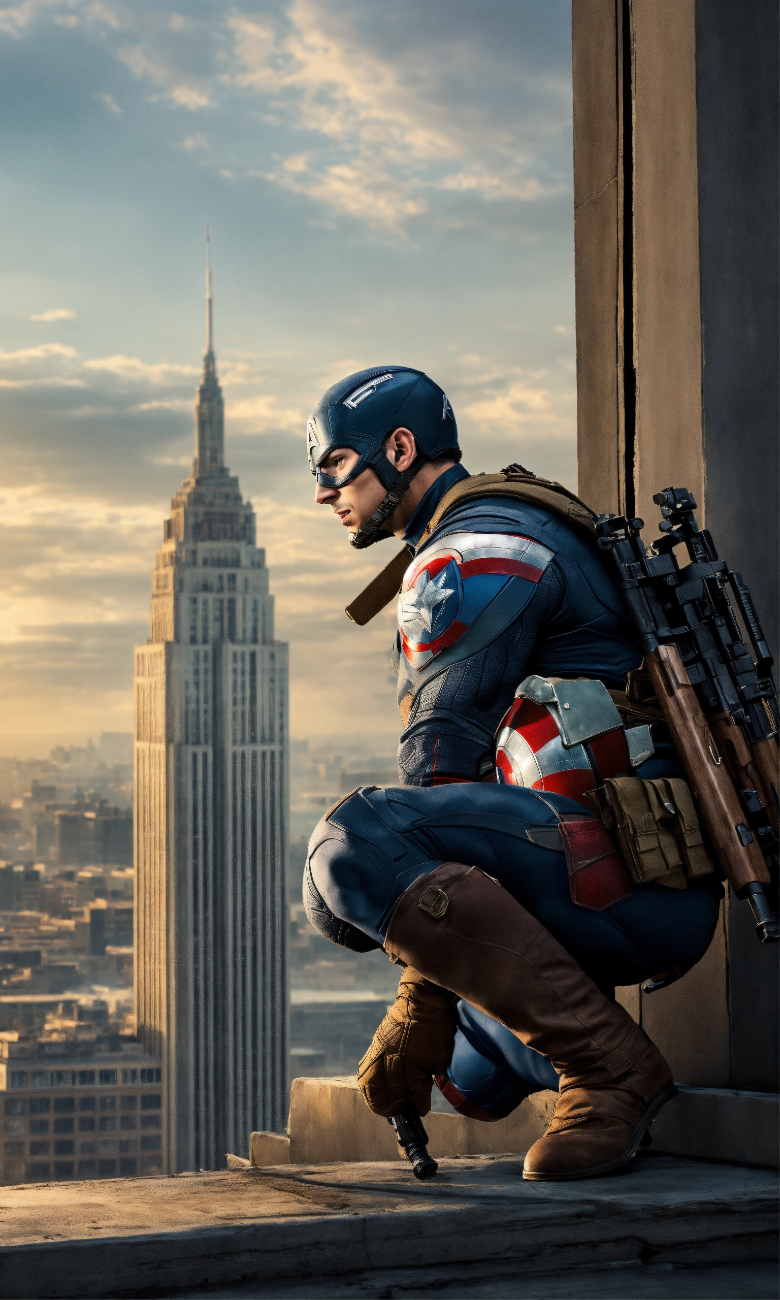 Lexica - Realistic, captain america becomes a sniper, shooting on the ...