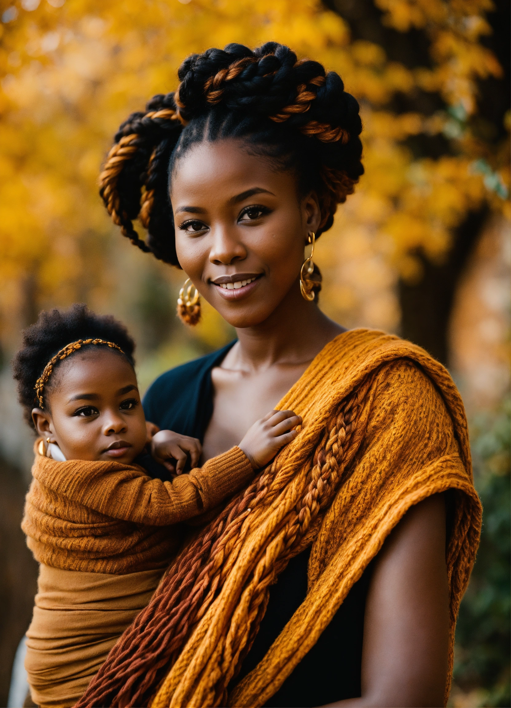 Lexica - Gorgeous Stylish African American mother in fall colors with ...