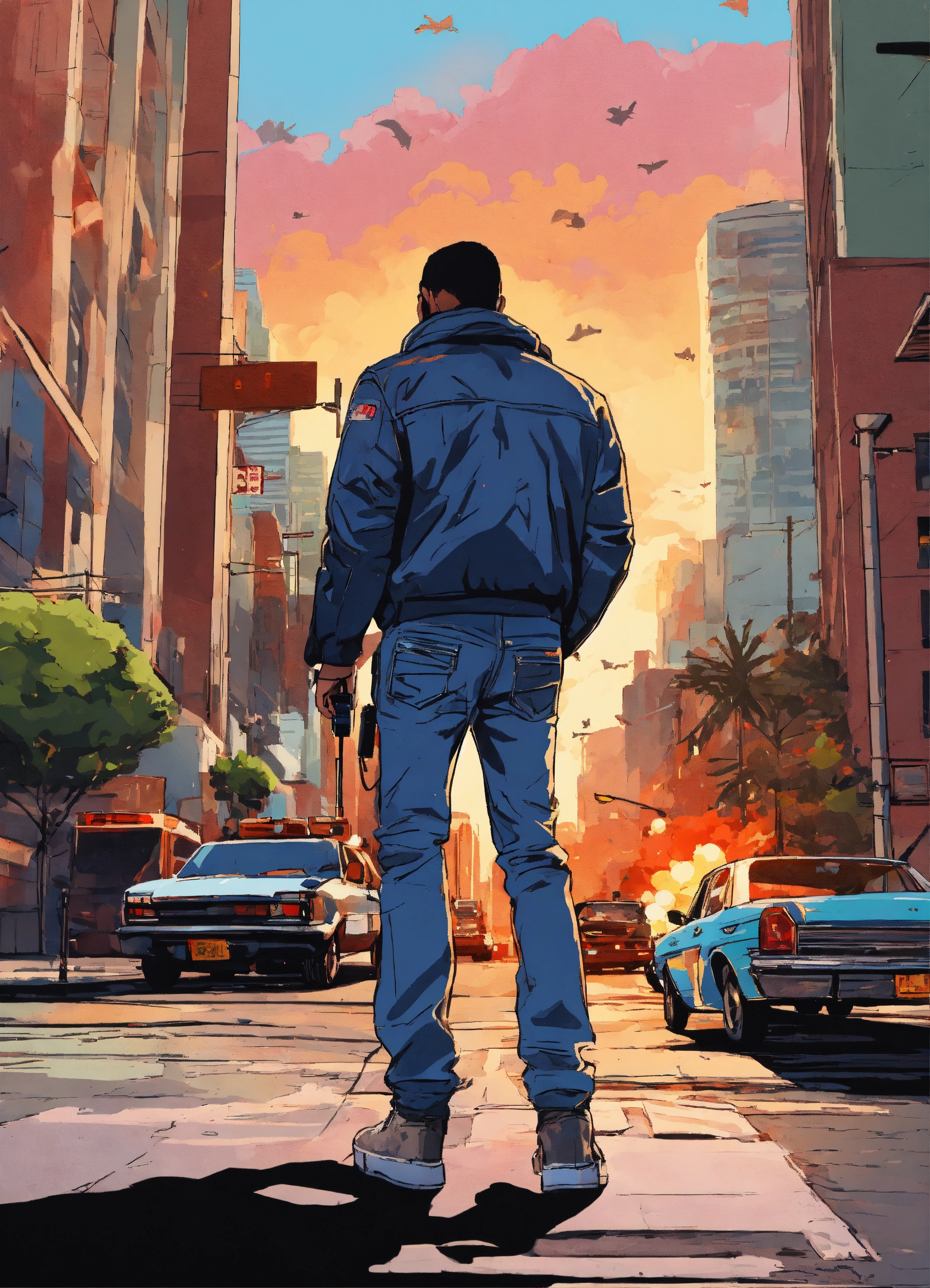 Lexica - Shooting in the city , cut out paper, sticker art, beautiful ...