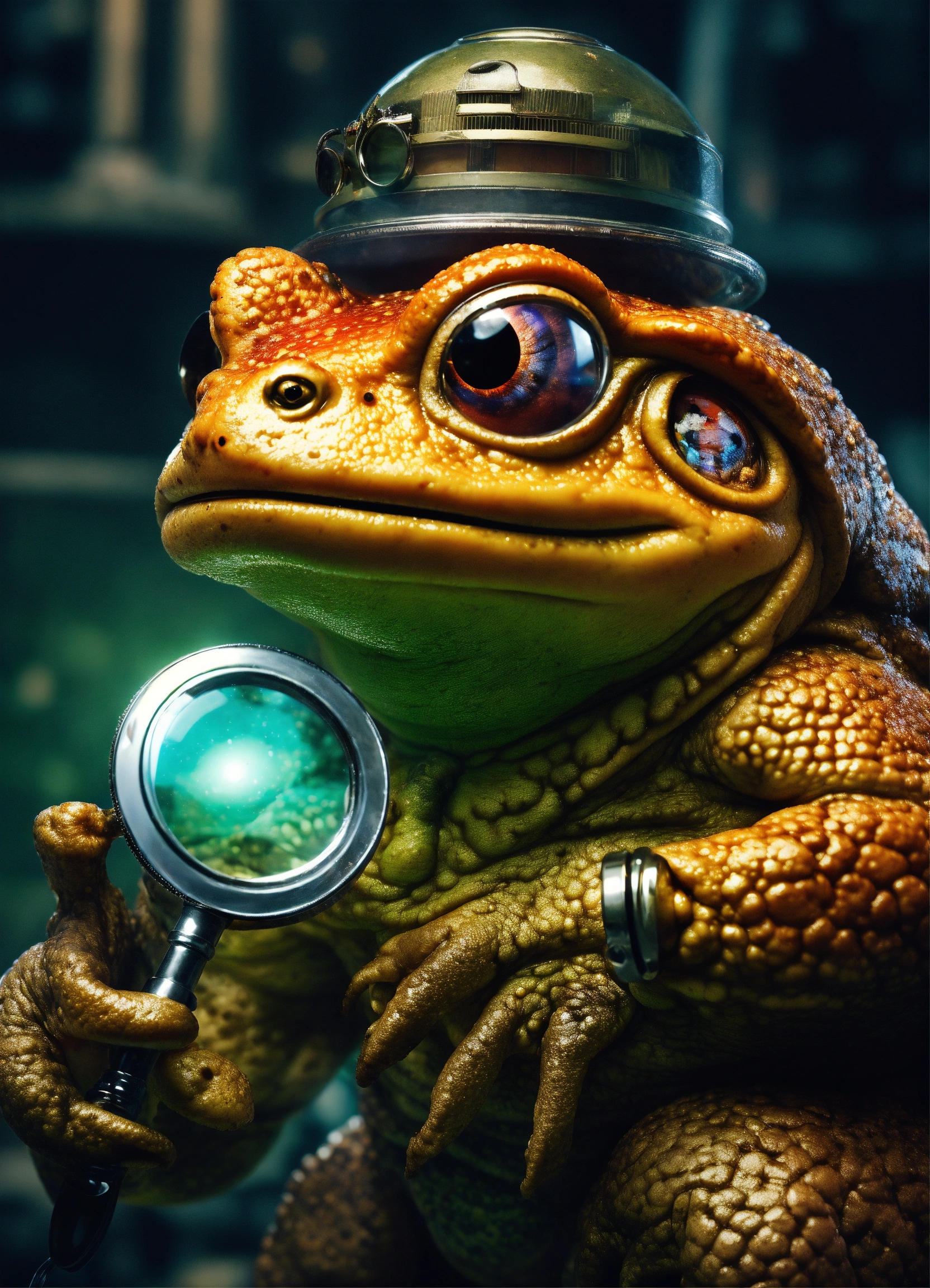 Lexica - Evil demonic AI god TOAD holding a magnifying glass above a ...