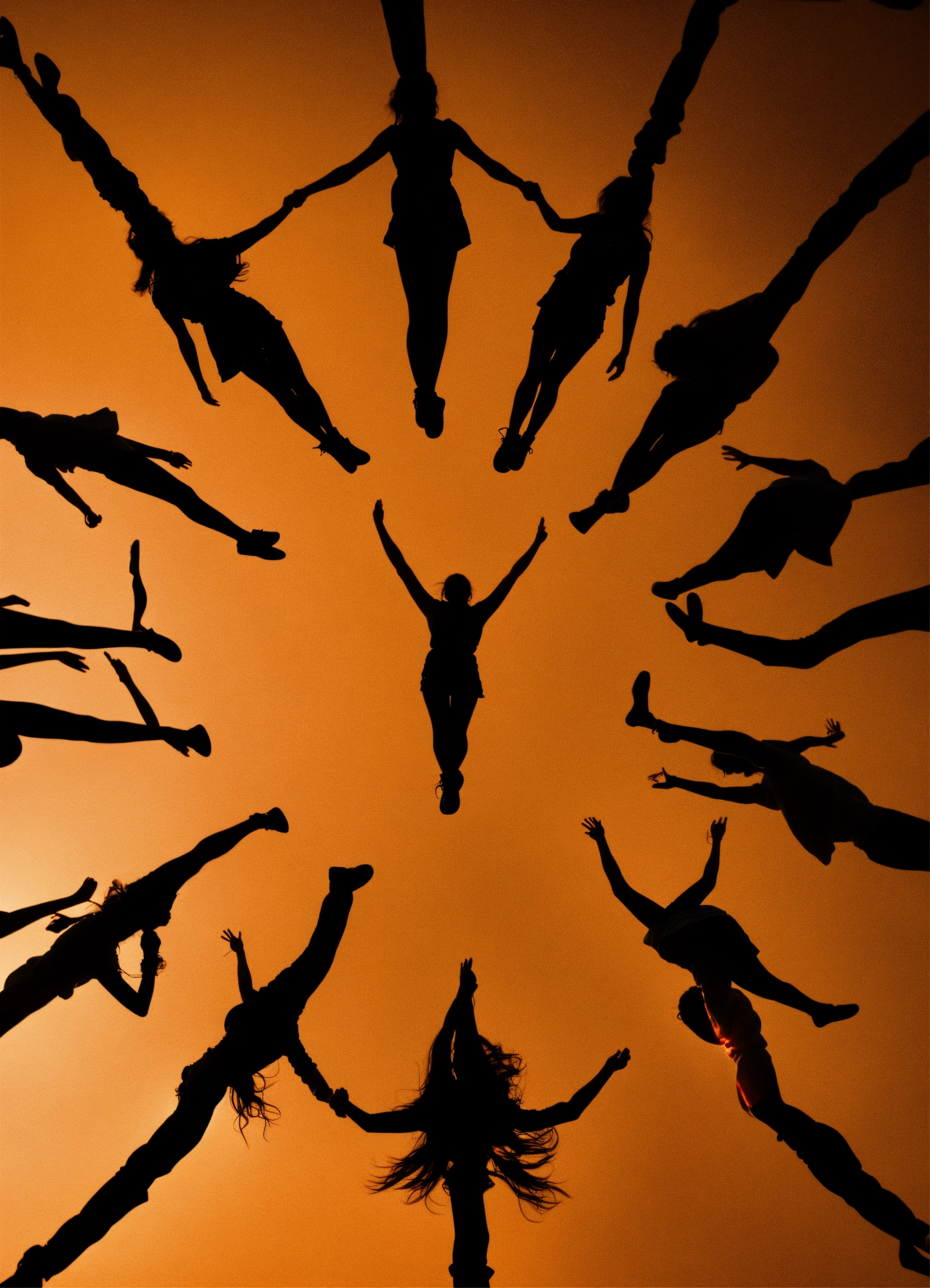 Lexica - A circle of random female silhouettes, holding hands, aerial ...
