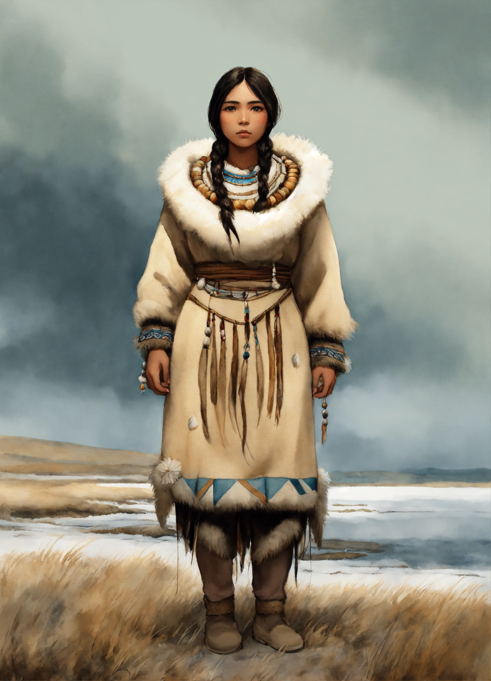 Lexica - Full body Illustration of an inuit woman, young, 18 years old ...
