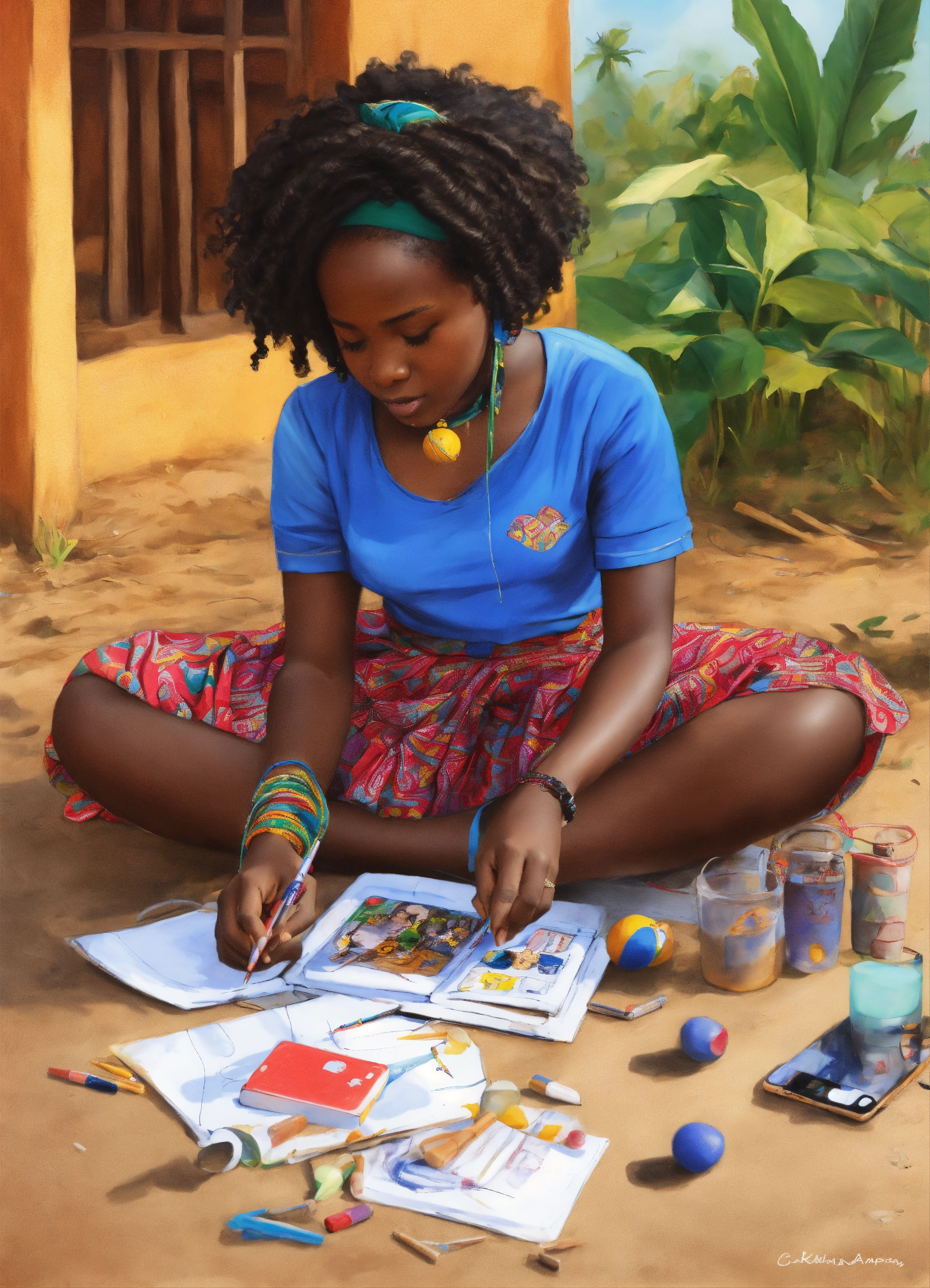 Lexica - Sketching of ghanaian girls playing game of ampe