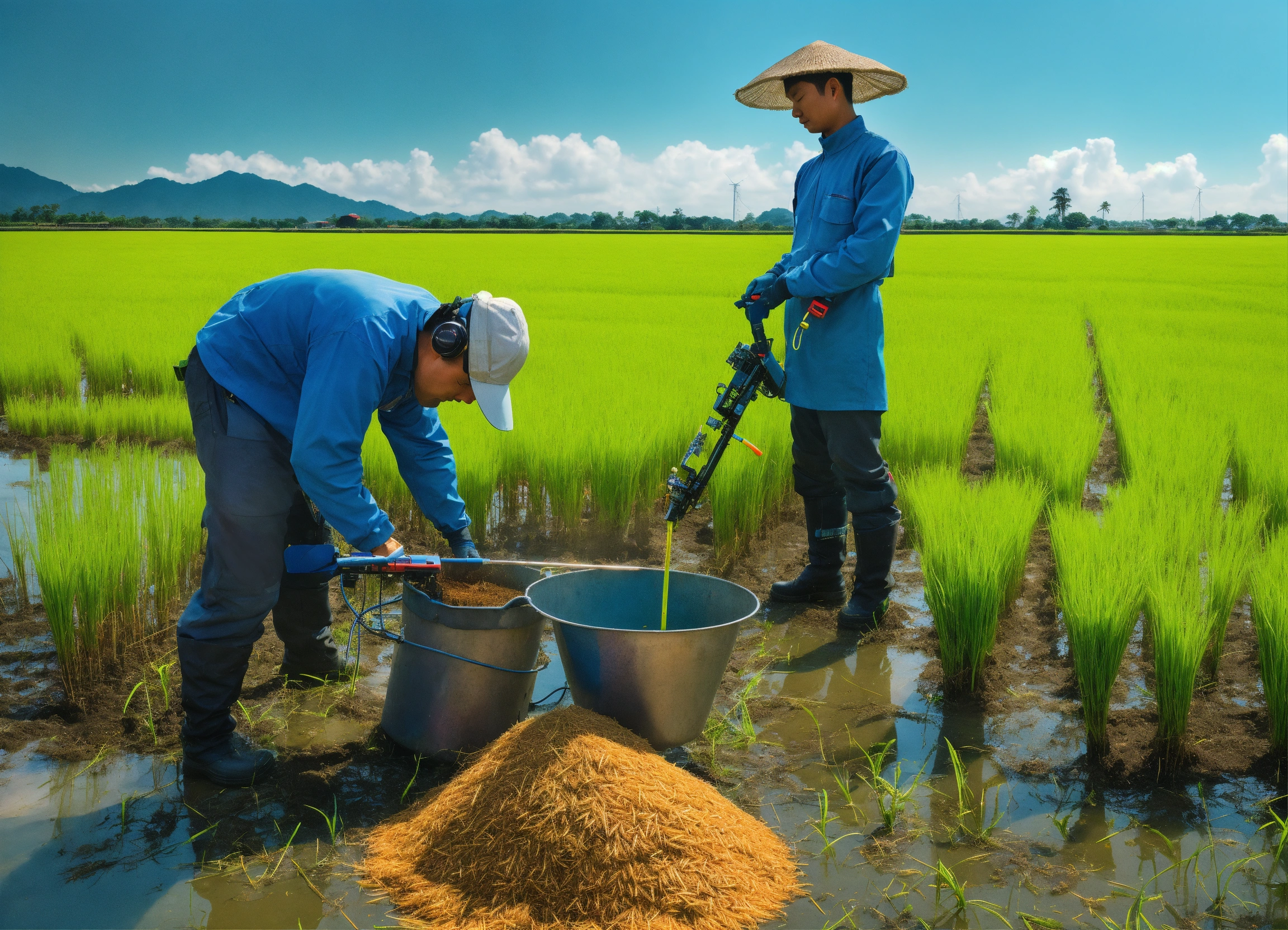 Lexica - A farmer, planting rice, together, farming, padi, modern ...