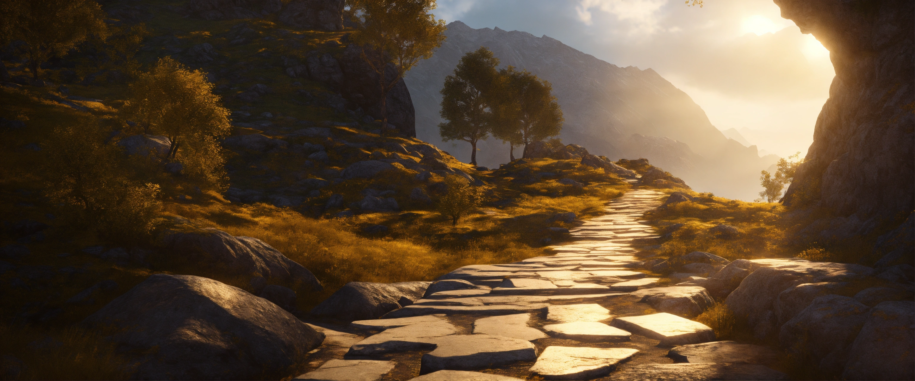 Lexica - Hidden stone pathway, secret door, mountains, environment ...
