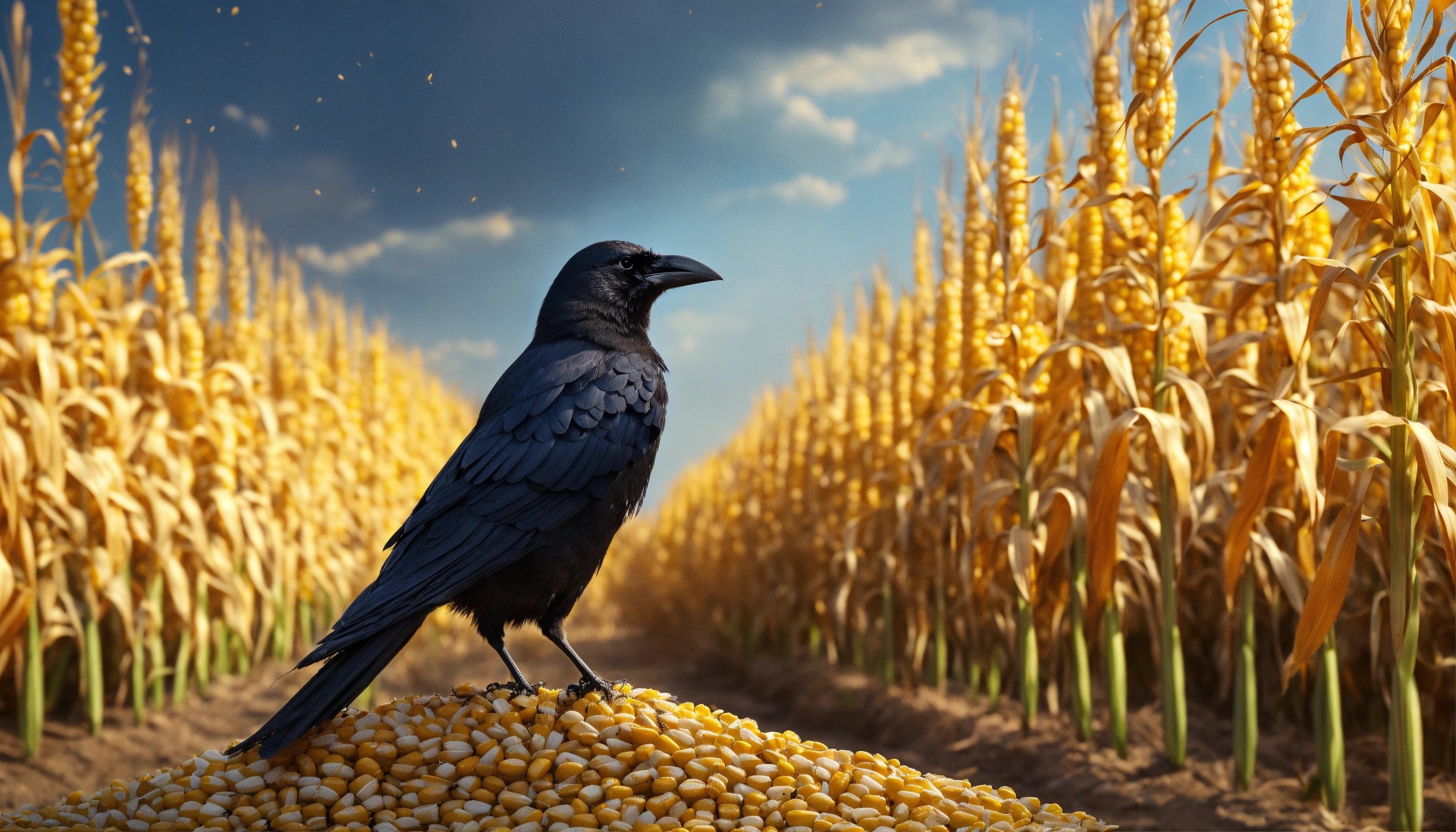 Lexica - One crow sitting on corn seeds .," 3D pictures, storybook ...