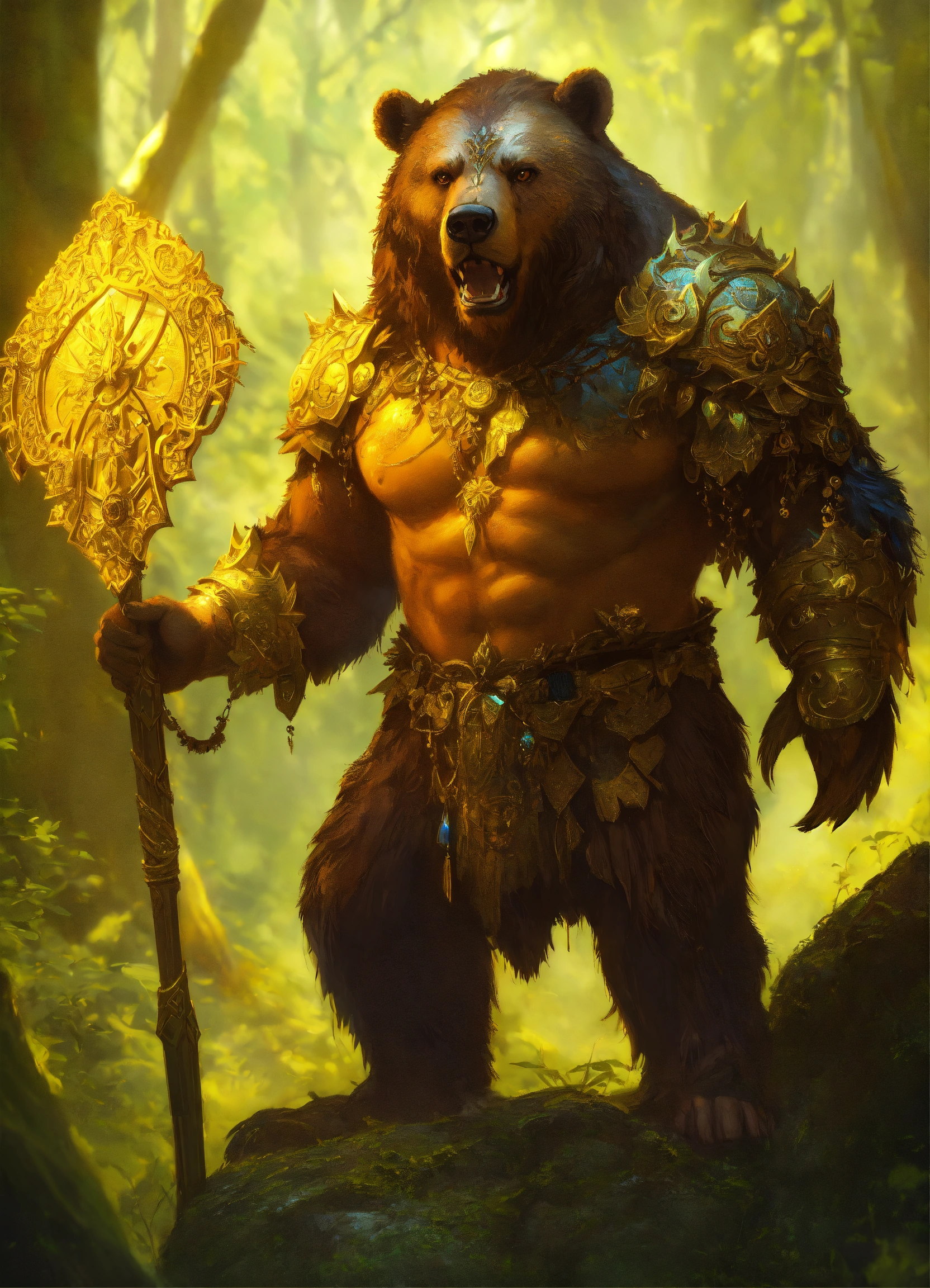 Lexica - Depic professional digital art of orc bear druid, radiant gold ...