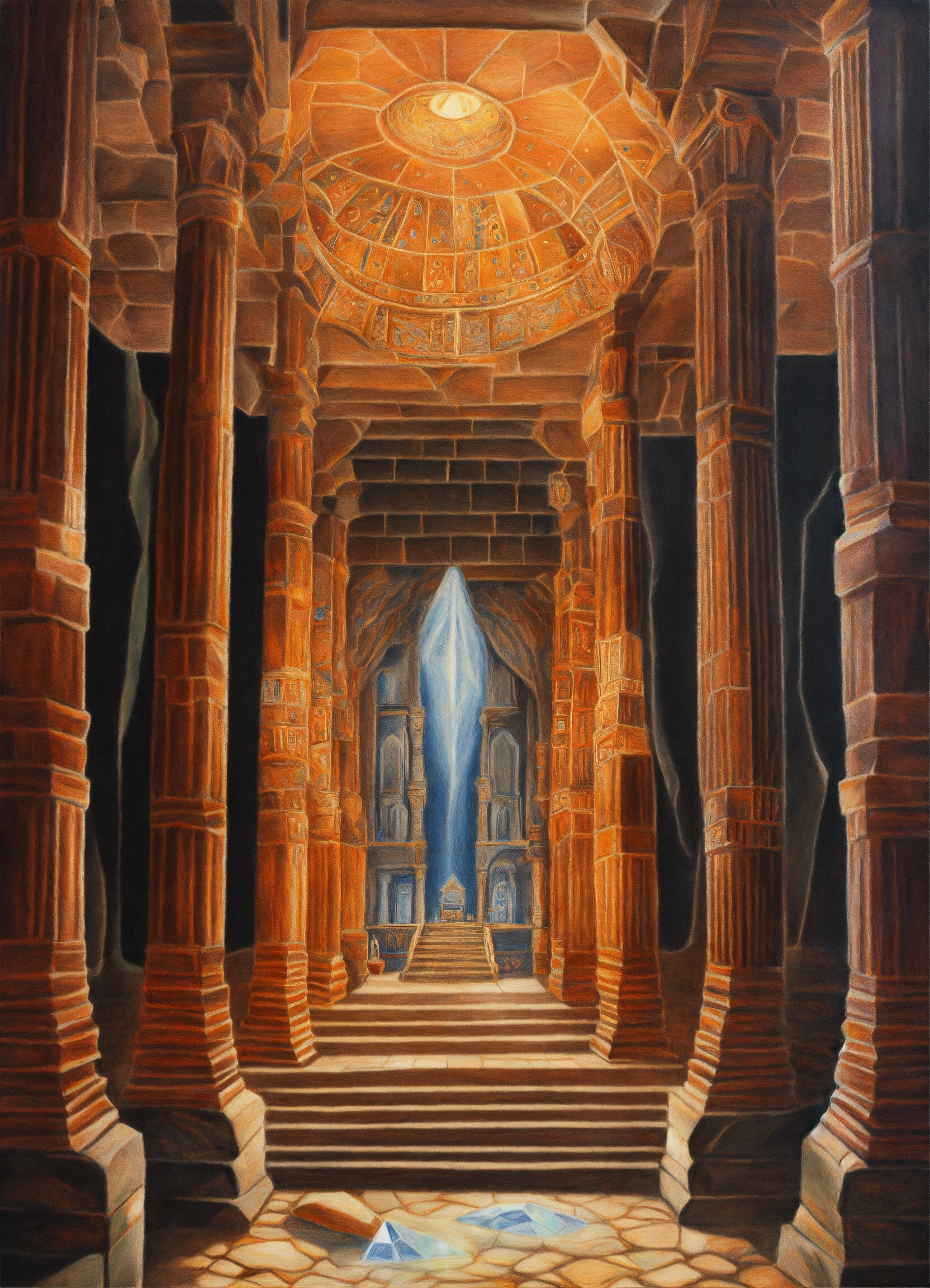 Lexica - Realistic colored pencil drawing of the interior of a temple ...