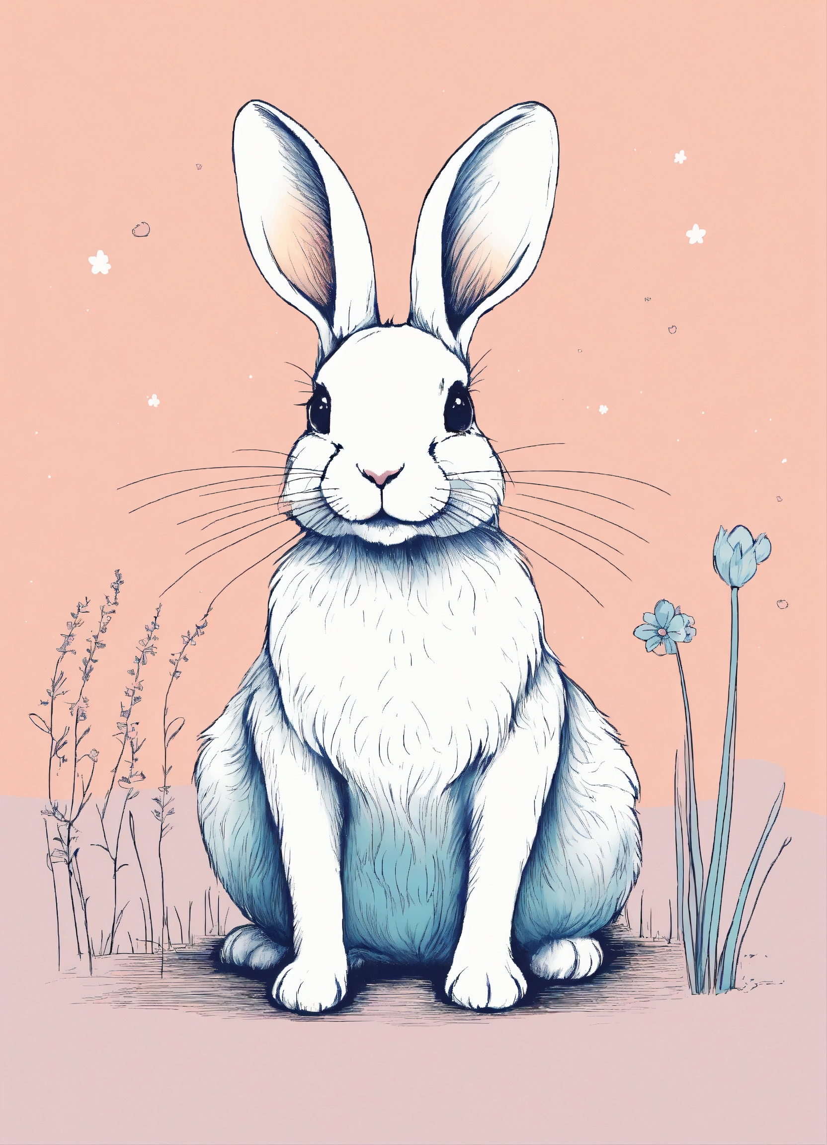 Lexica - A cute rabbit, white background, pastel hues, minimal ...