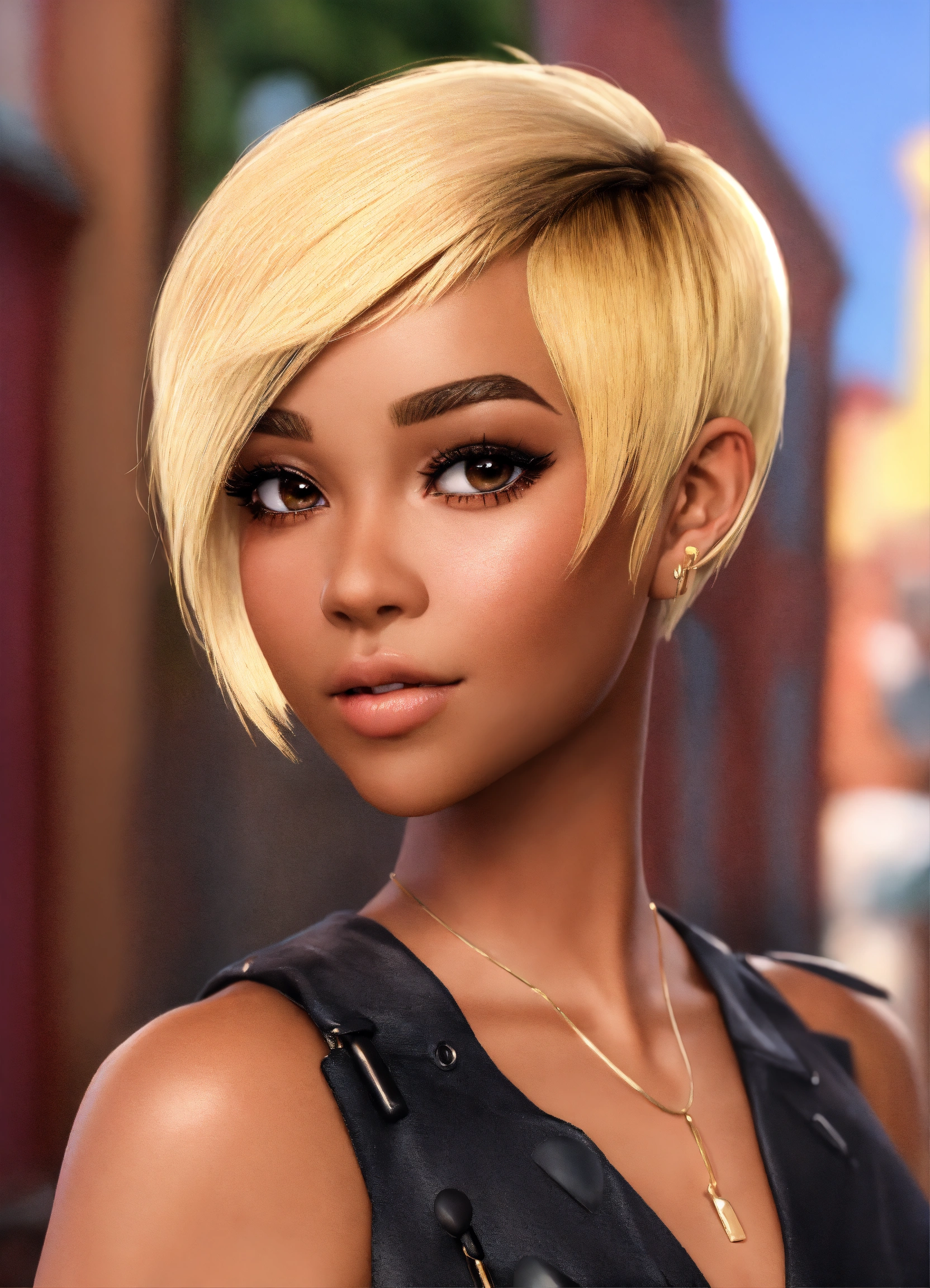 Lexica - Rnb disney anime cartoon blonde pixie cut 3d woman, big smoky ...