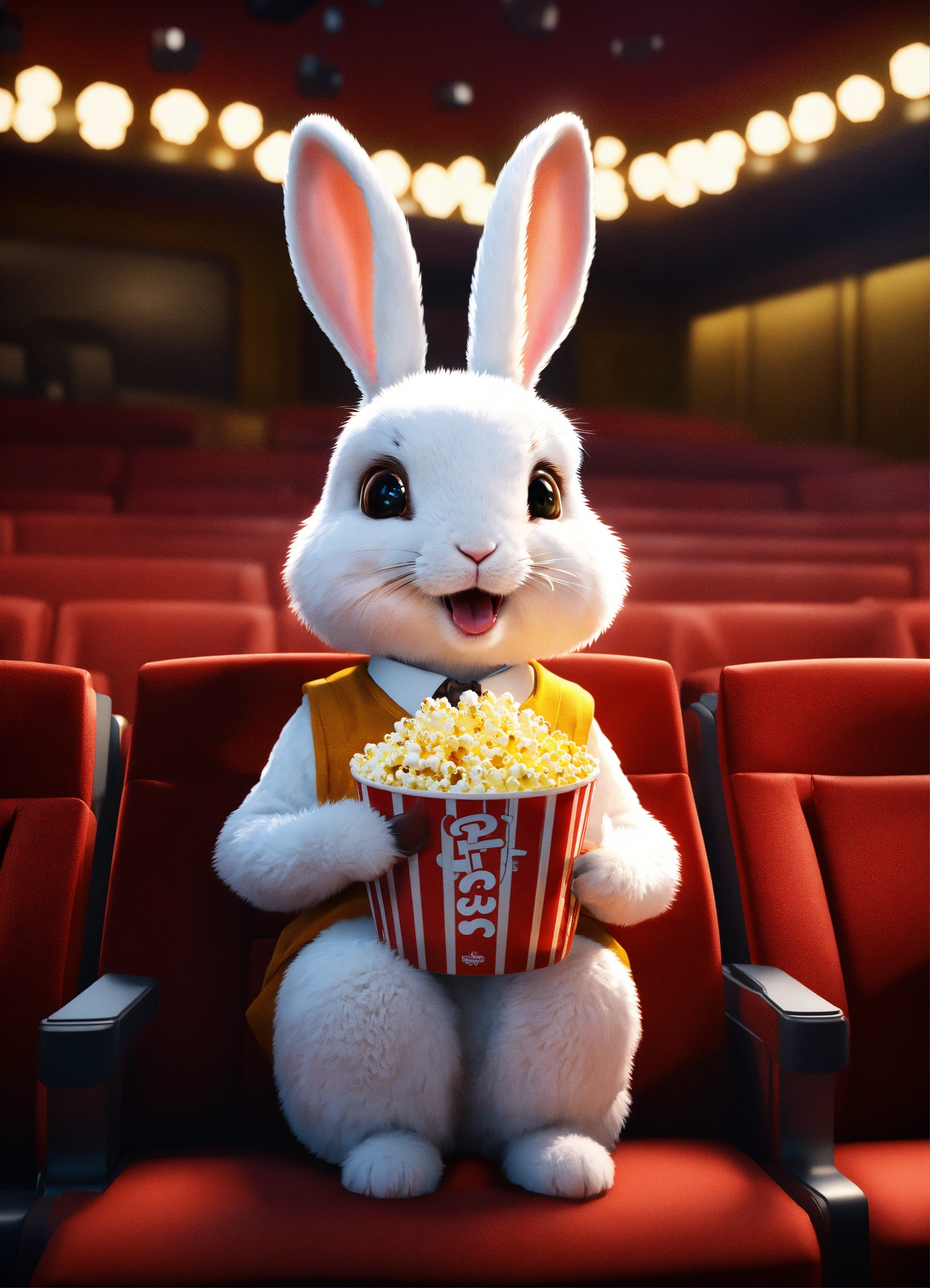 Lexica - Cute small humanoid white rabbit sitting in a in a movie ...