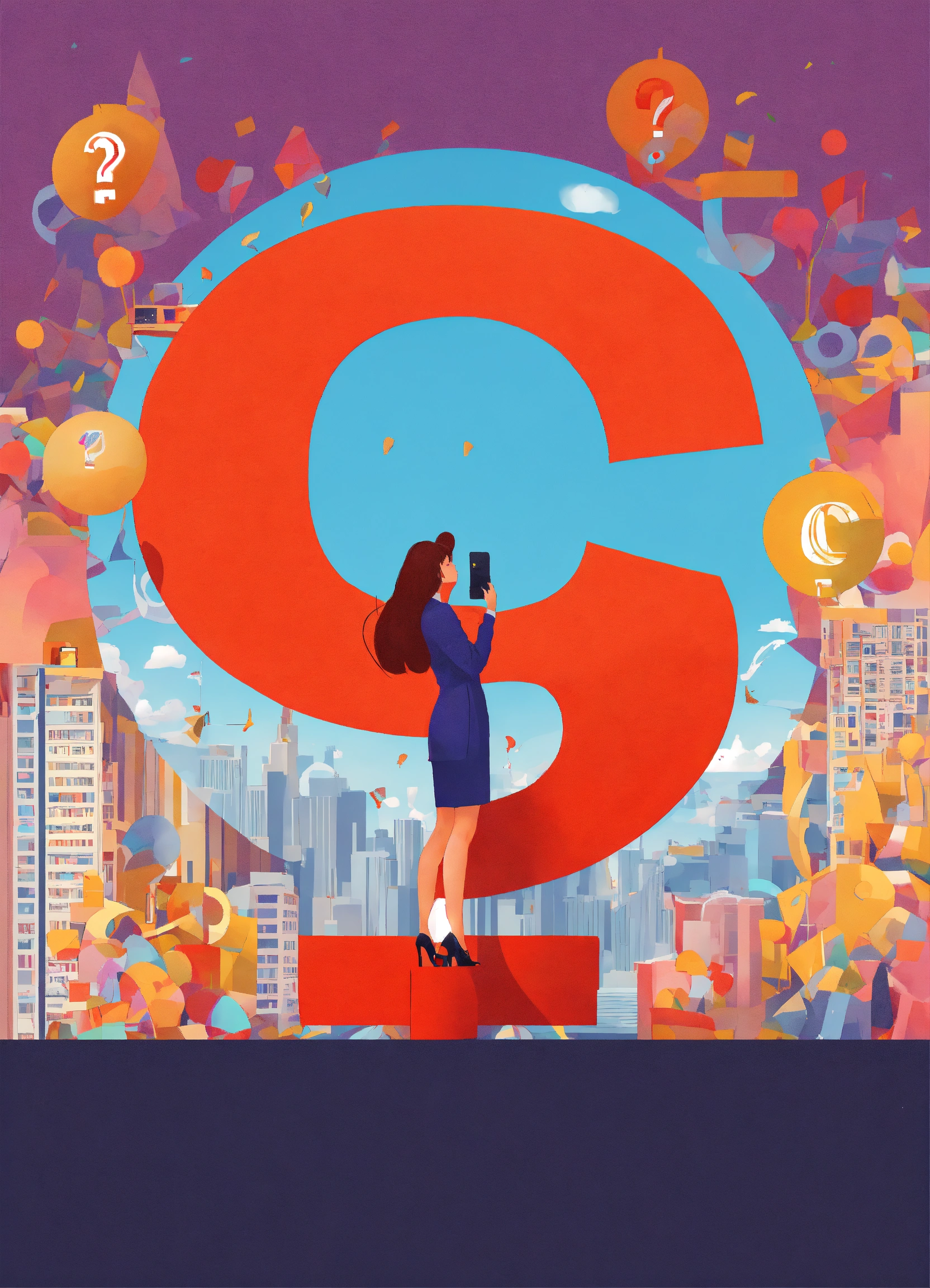 Lexica - A woman analyze one big question mark illustration upside from ...