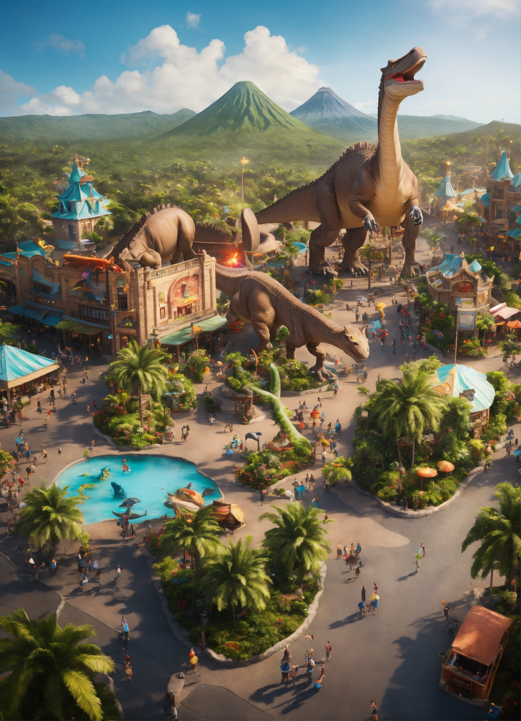 Lexica - Aerial view of Dinosaur Kingdom theme park main street. ultra ...