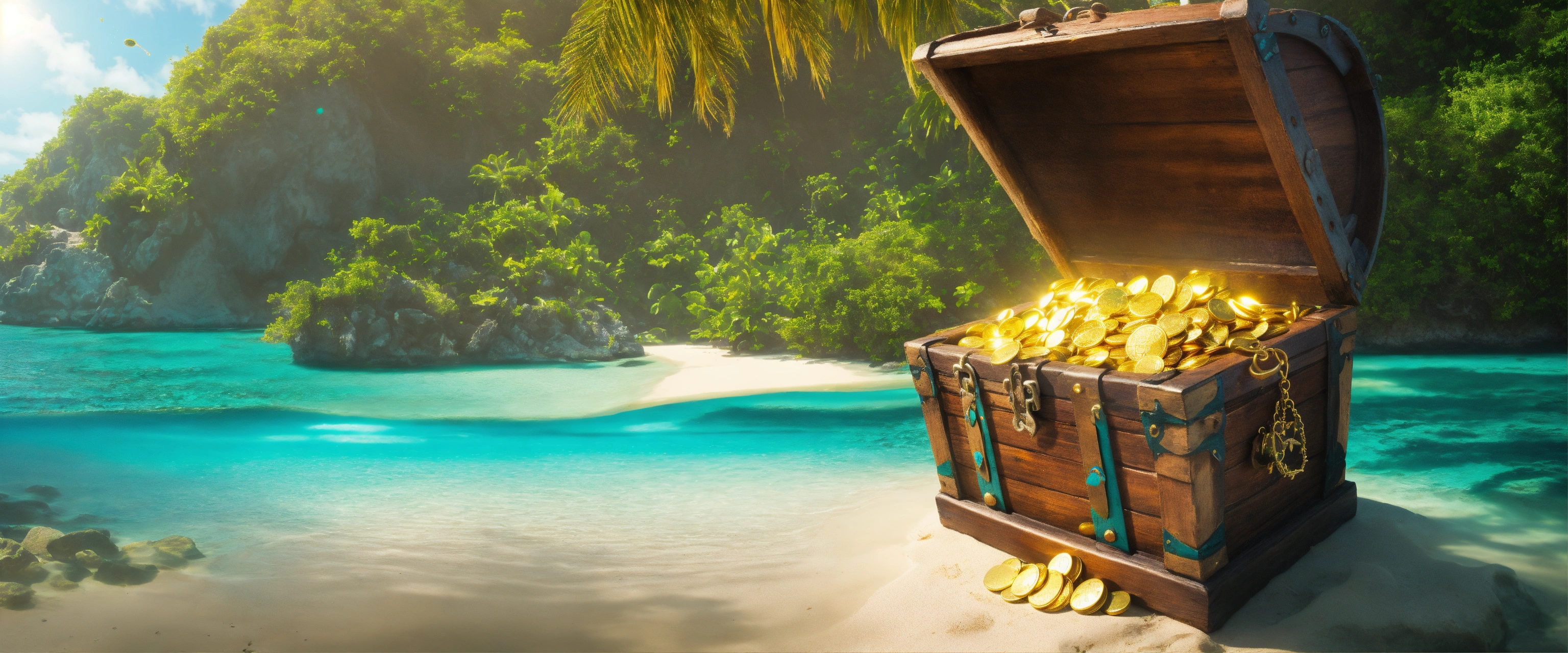 Lexica - Pirate treasure chest in a small island with turquoise water ...
