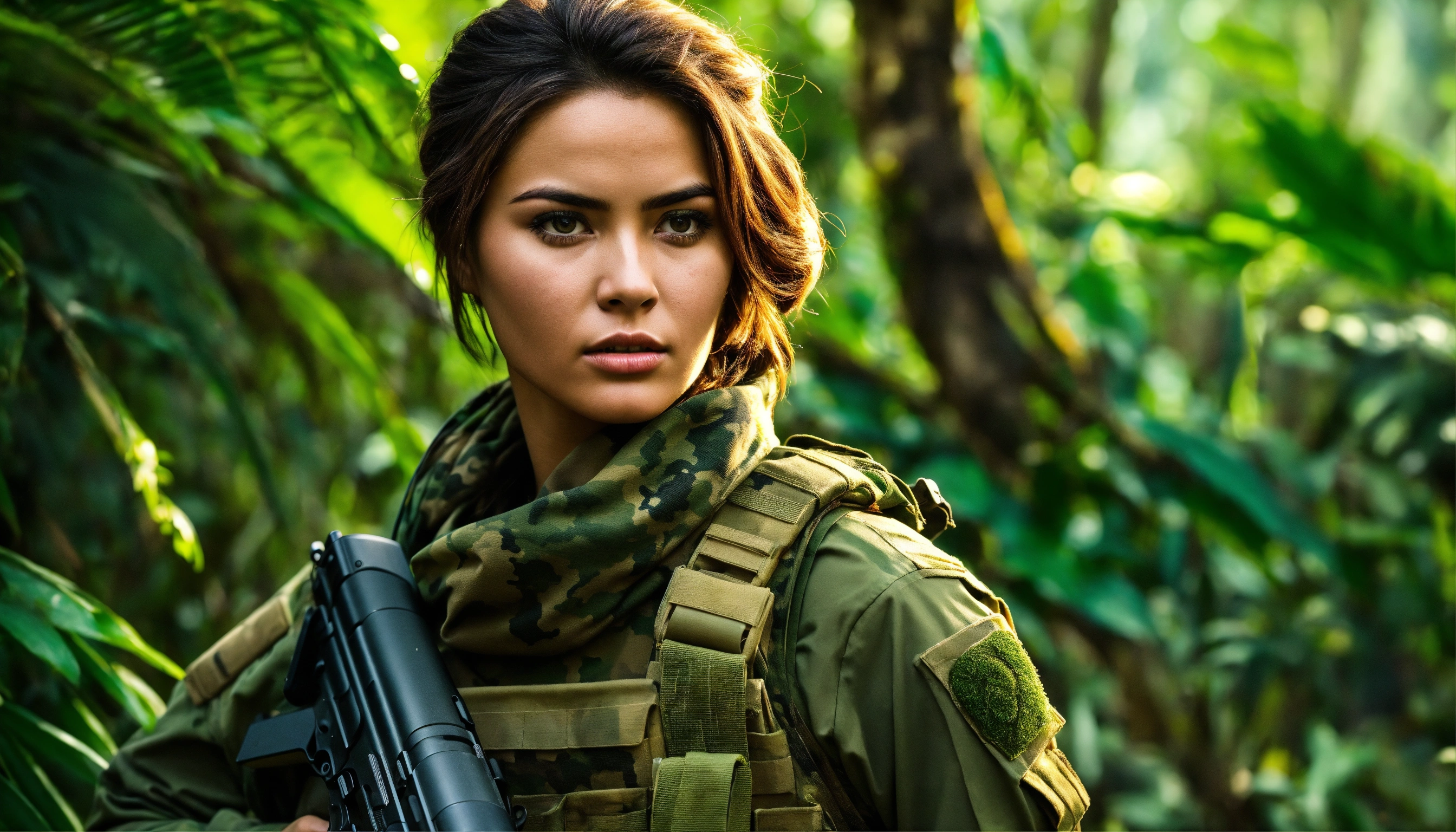 Lexica - Female commandos in jungle, perfect face, full camouflage, HDR ...