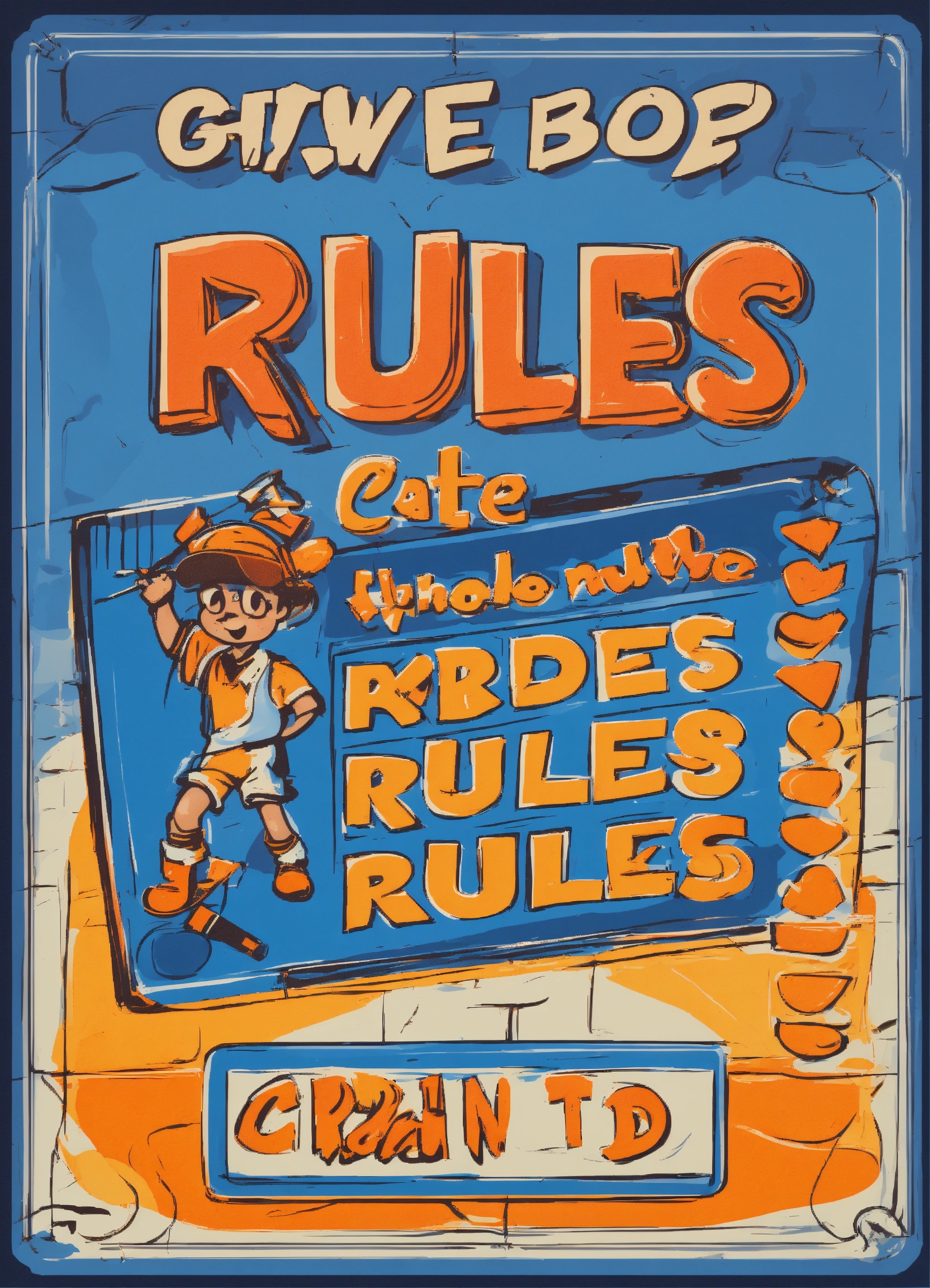 Lexica - A sign with the rules cartoon style, color blue-white, orange ...