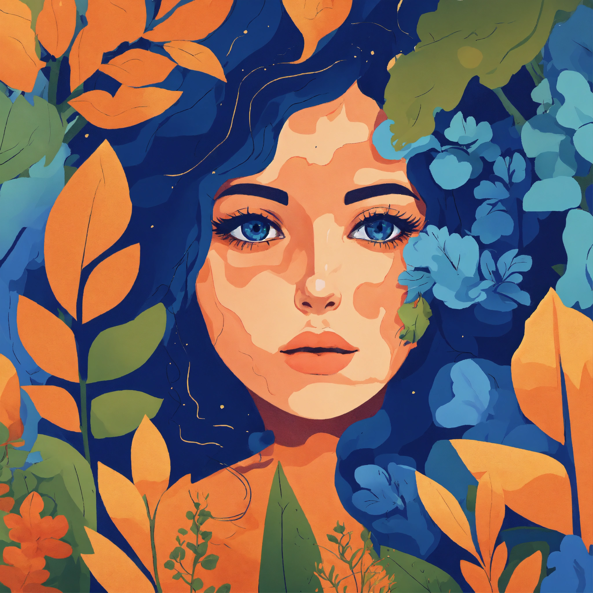 Lexica - Vector illustration closeup of a face, with plants growing on ...