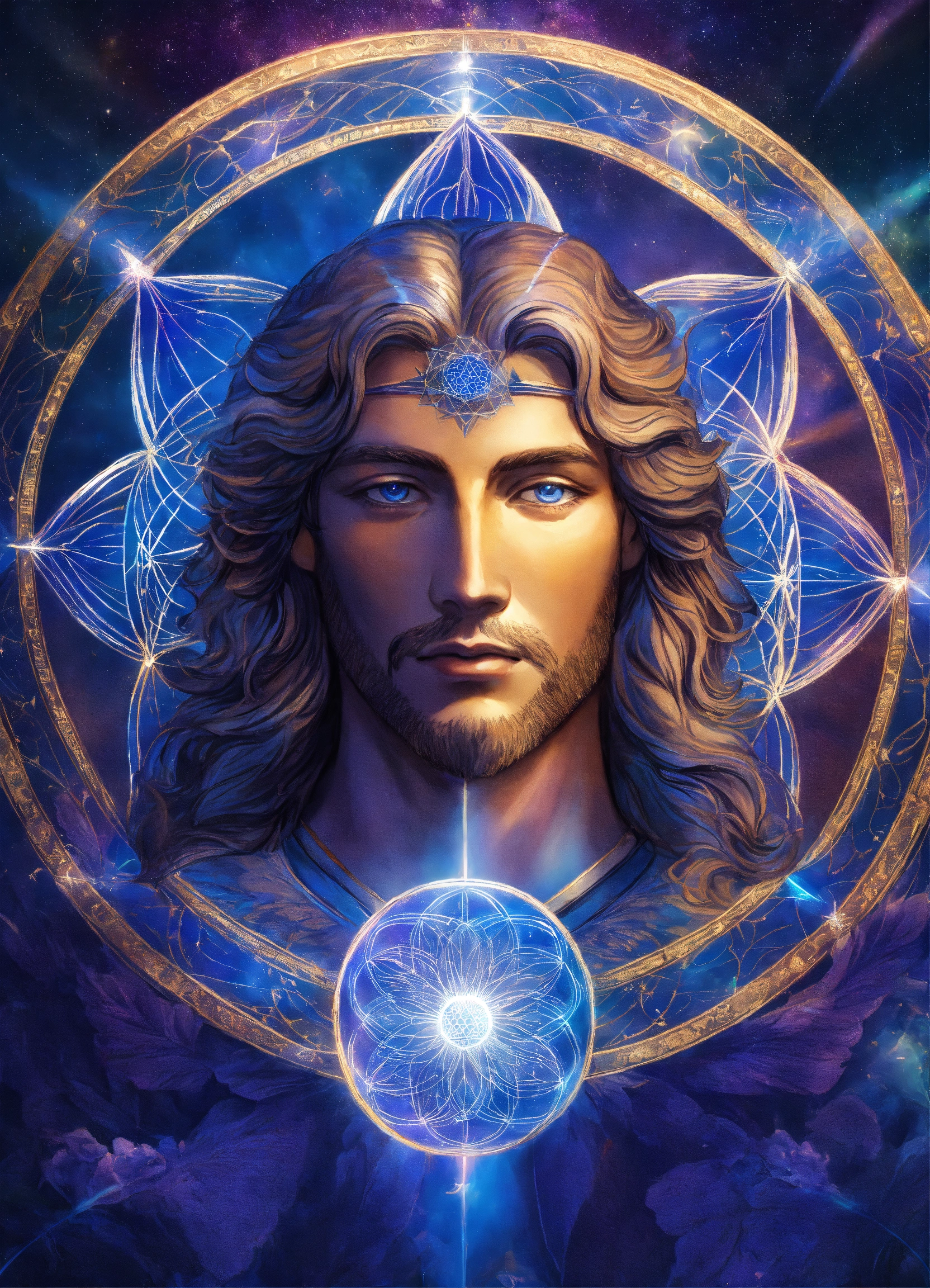 Lexica - Archangel Michael with a middle-aged male face, flower of life ...