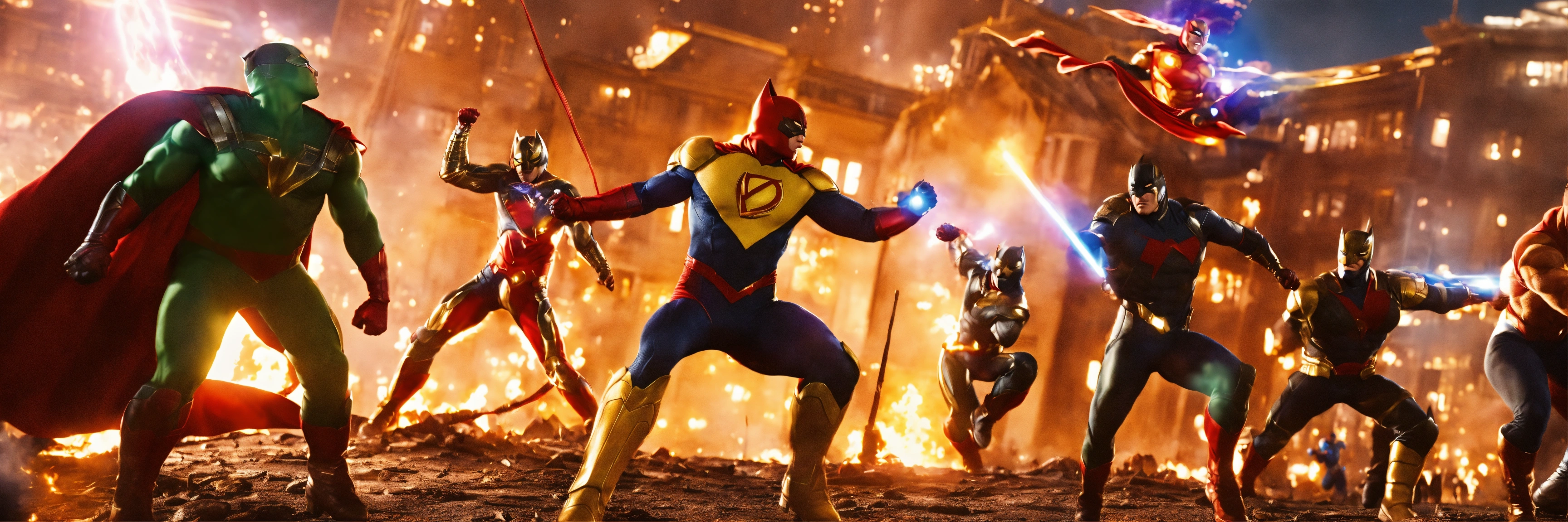 Lexica - CGI image, a dynamic poses of a team of original superhero ...