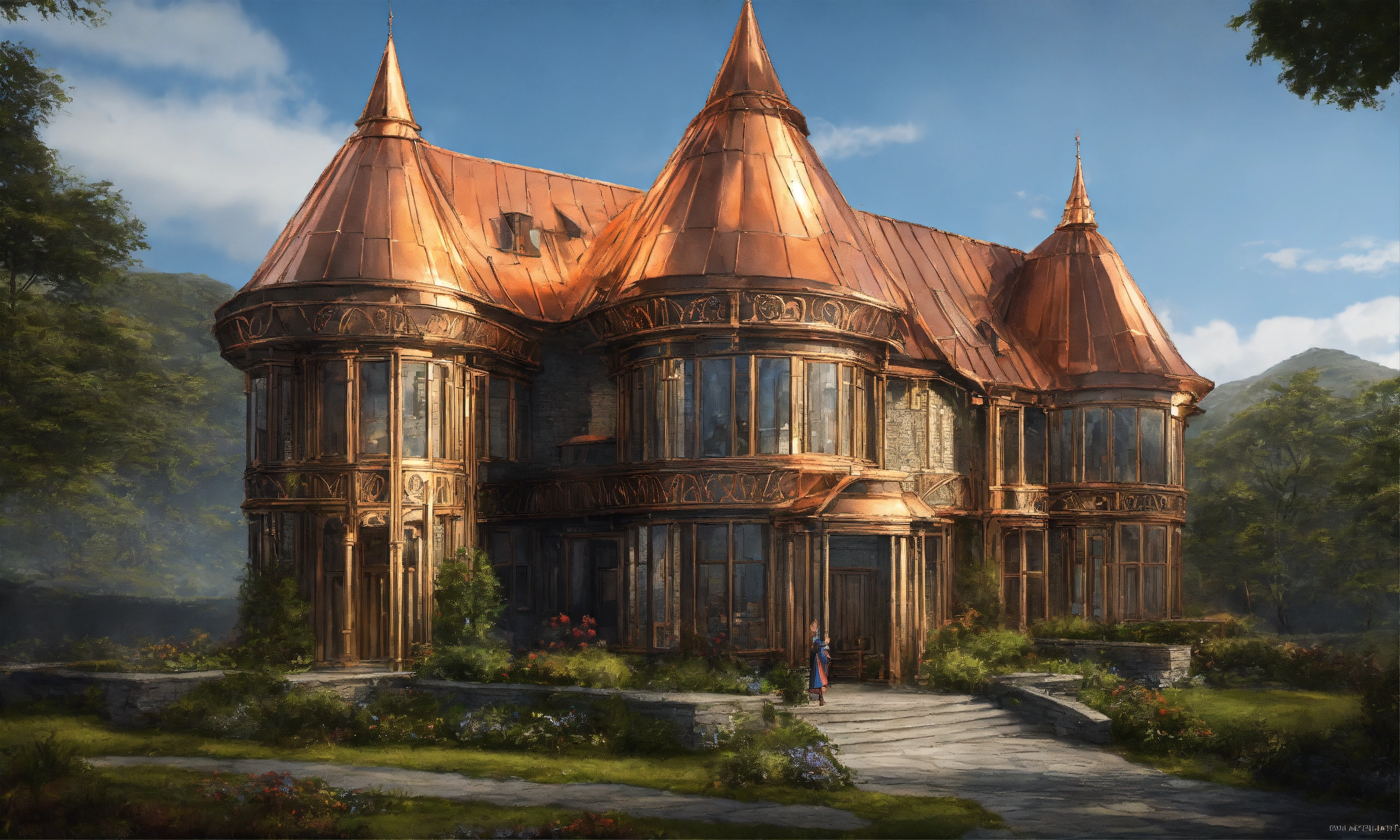 Lexica - Drawing of a fully shown elegant high elf sci fi mansion with ...