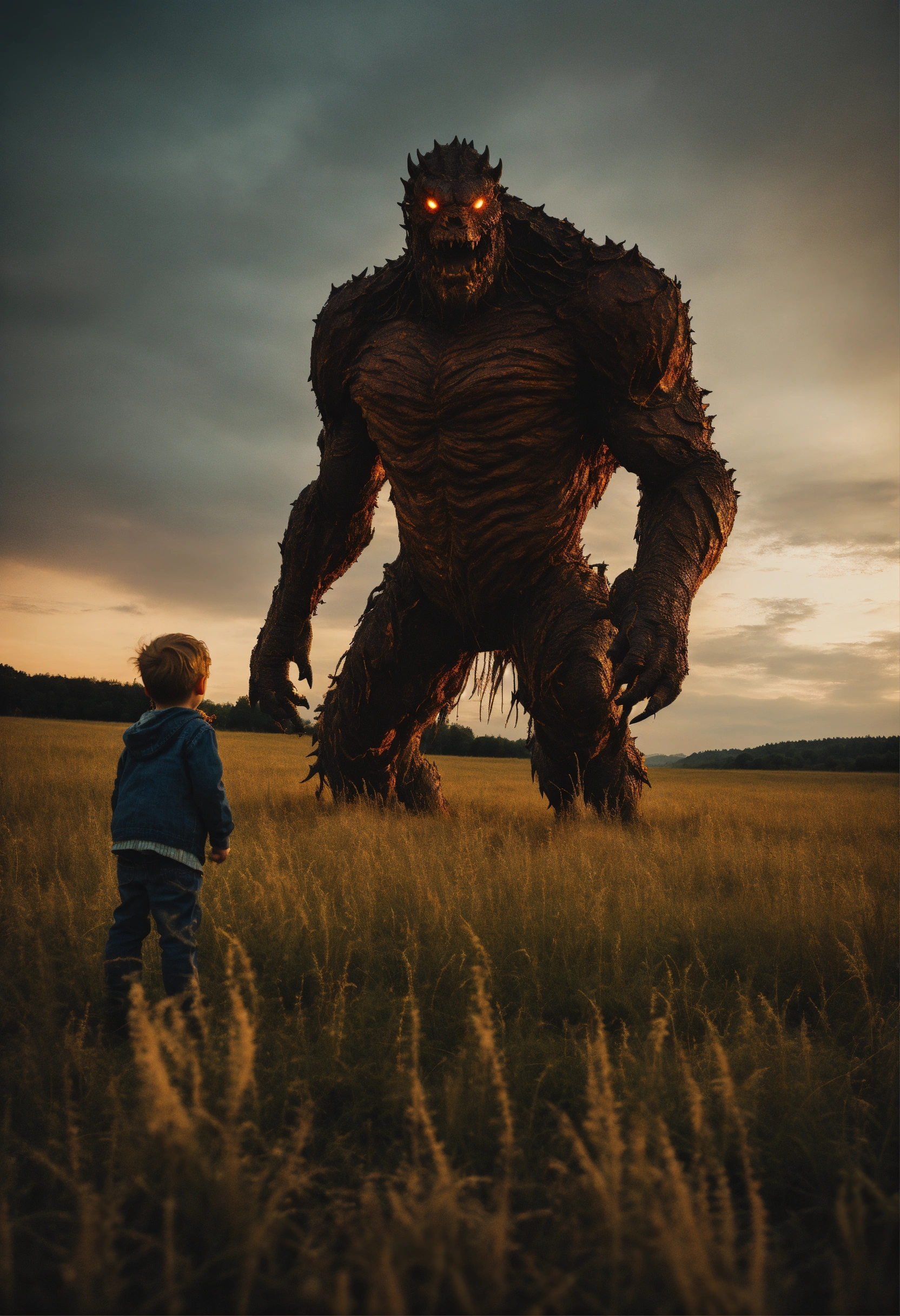 Lexica - Terrifying gigantic monster looming over small child in an ...