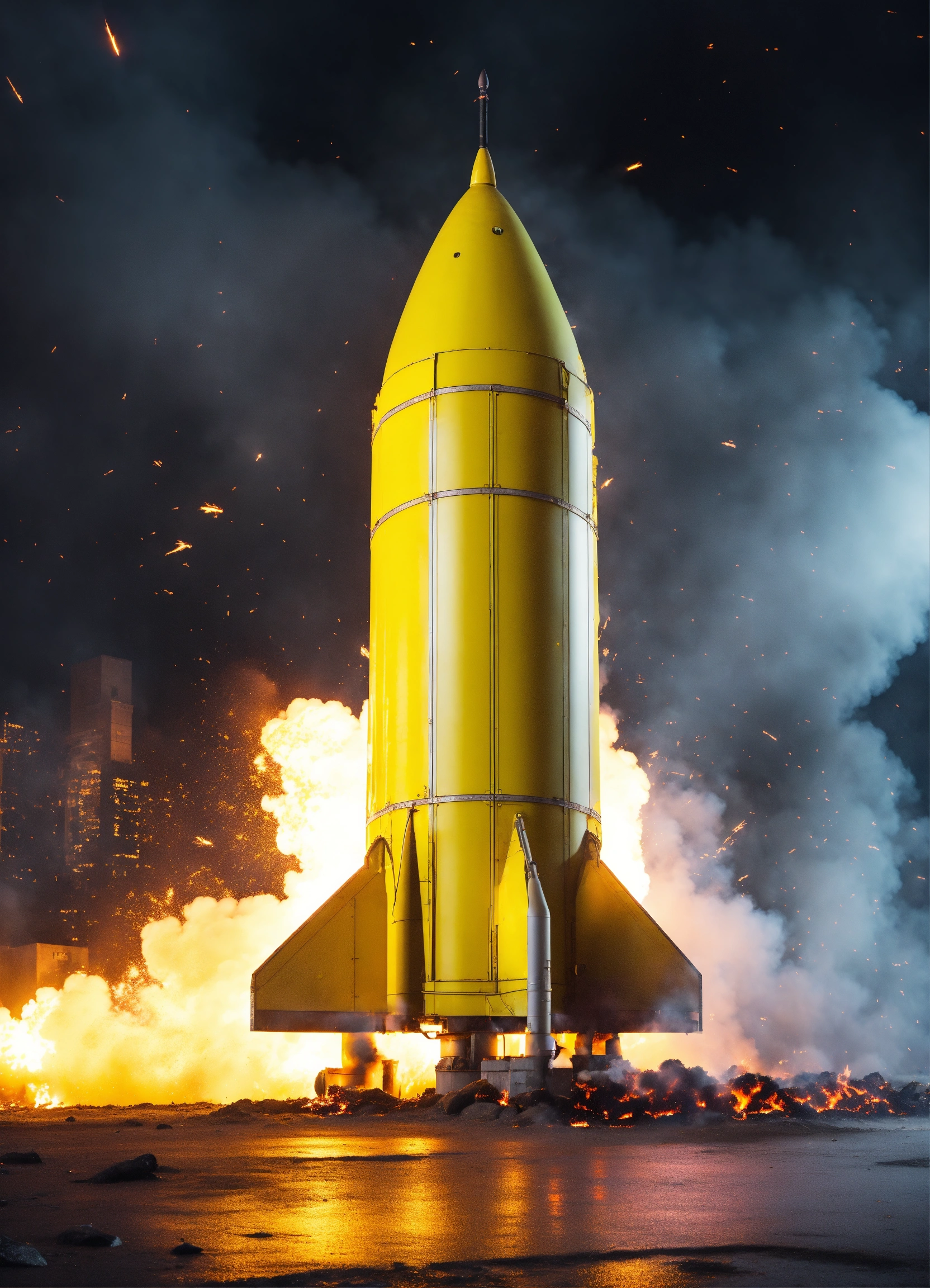 Lexica - Bombe rocket on fire with yellow and gray color with neon 8K