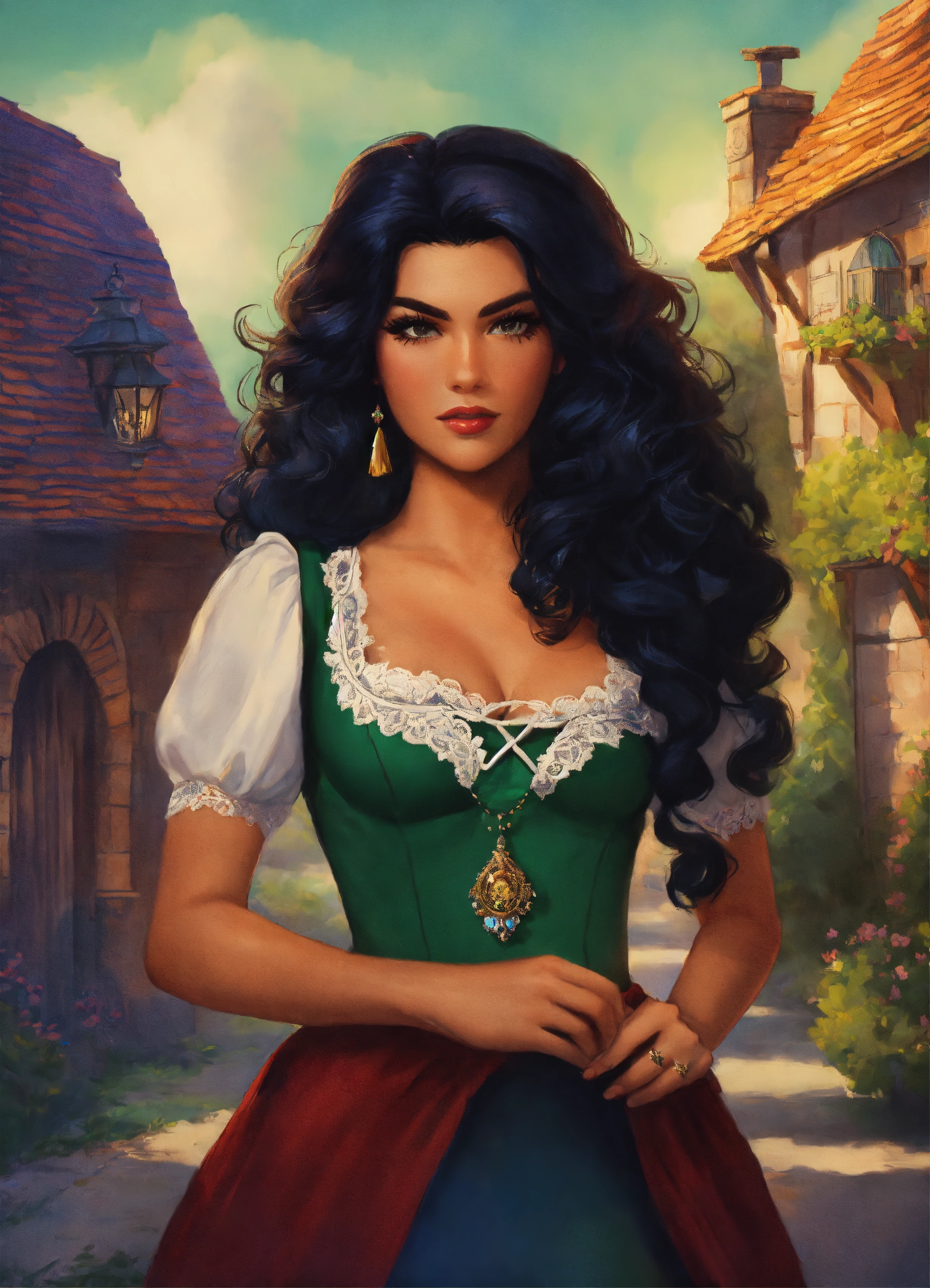 Lexica - "Veronica Lodge as Esmeralda", big hair, village, historical, fantasy art