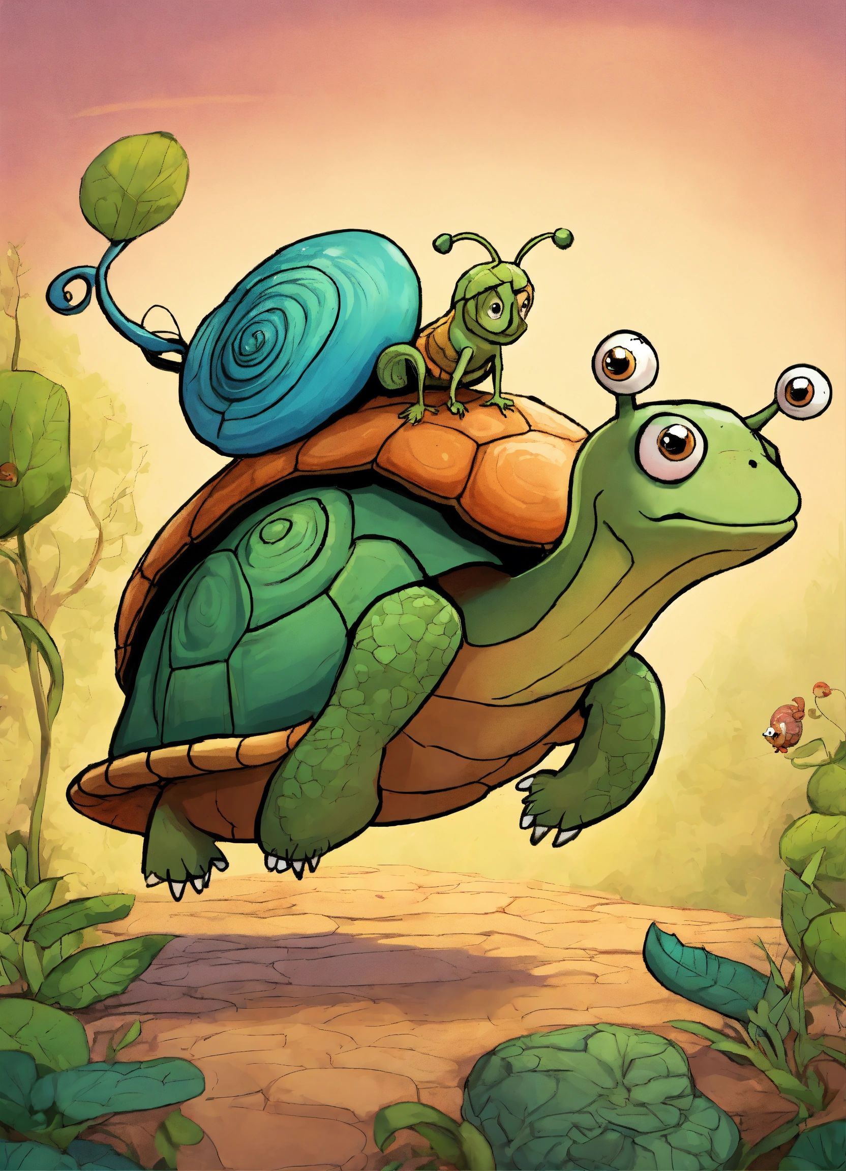 Lexica - "a CARTOON IMAGE OF A TERRIFIED snail, RIDING ON THE BACK of a ...