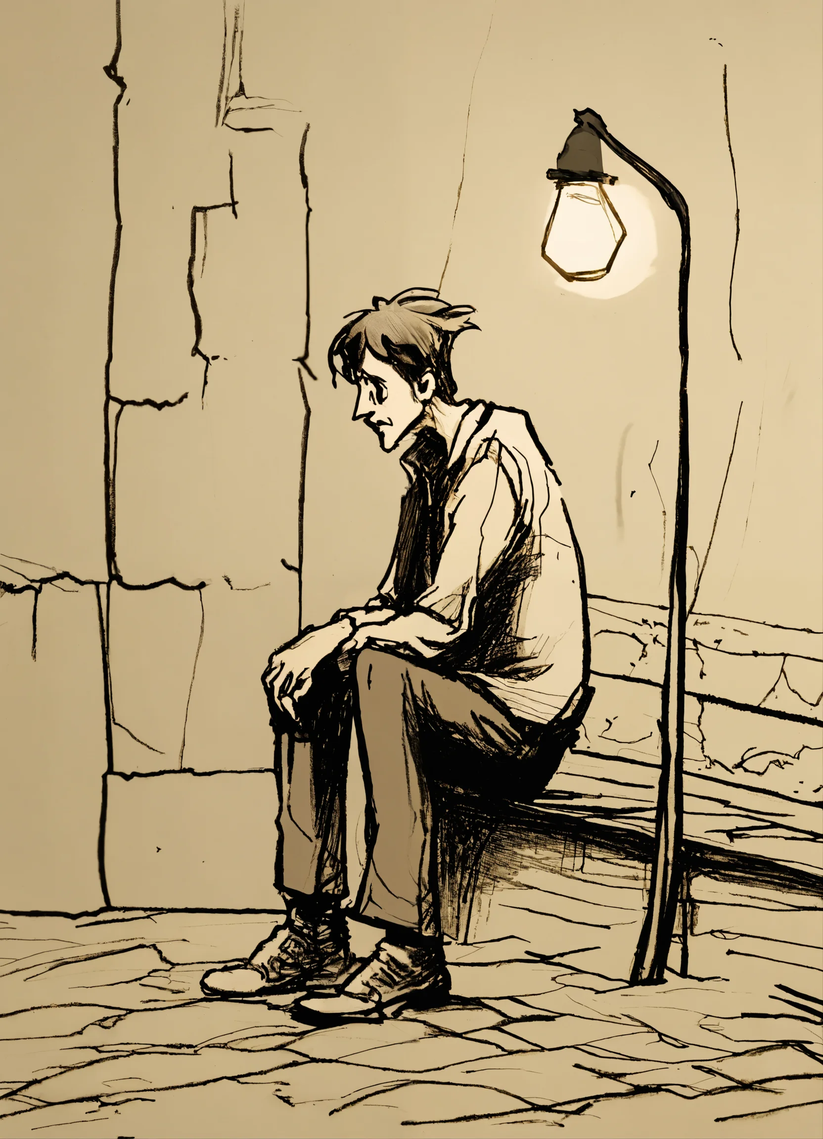 Lexica - Draw a lonely man in an old animation style