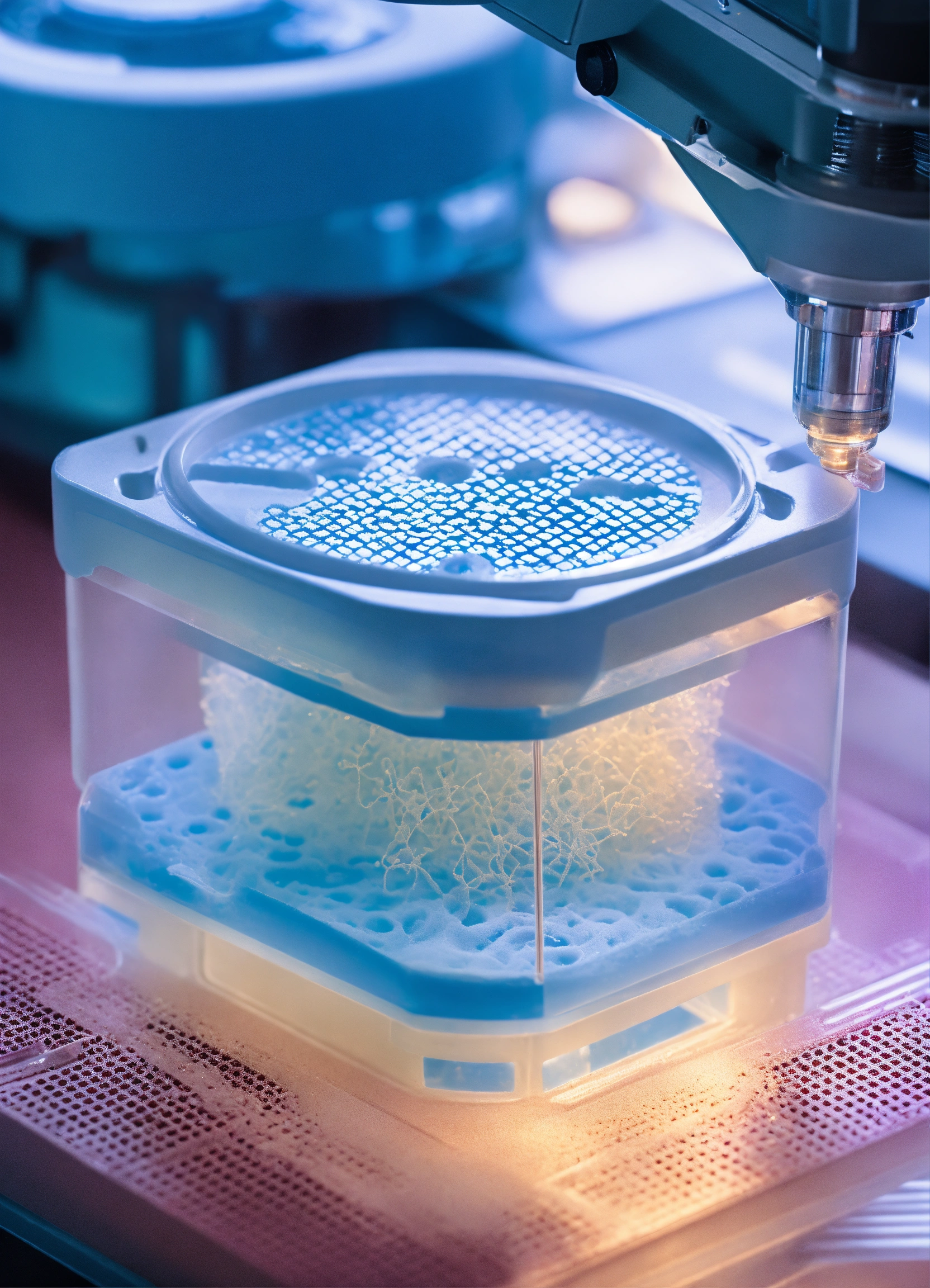 Lexica - 3d bioprinting of single fine channles in white mass, zoomed ...