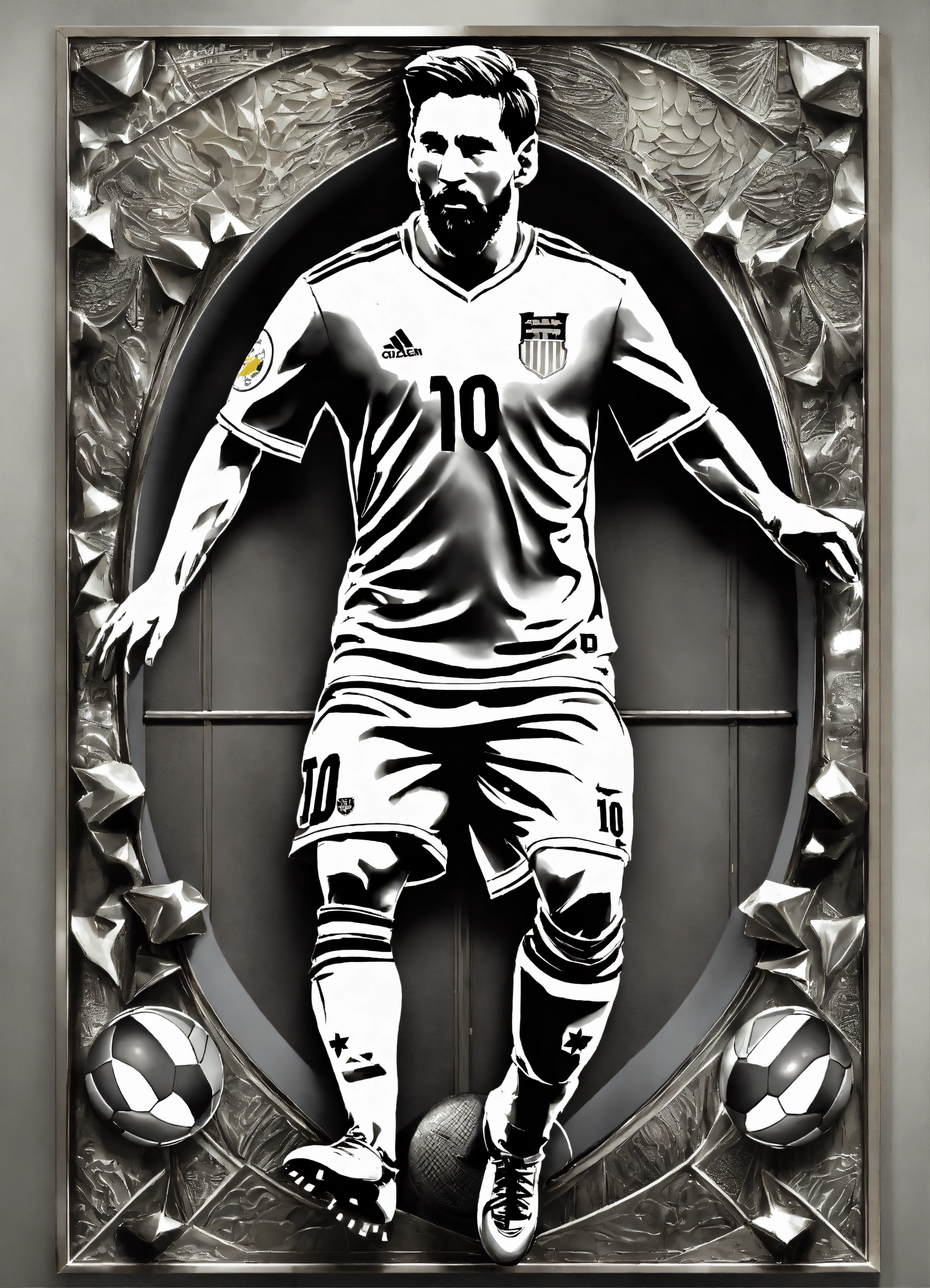 Lexica - Football poster. Messi waist-high in bas-relief style ...