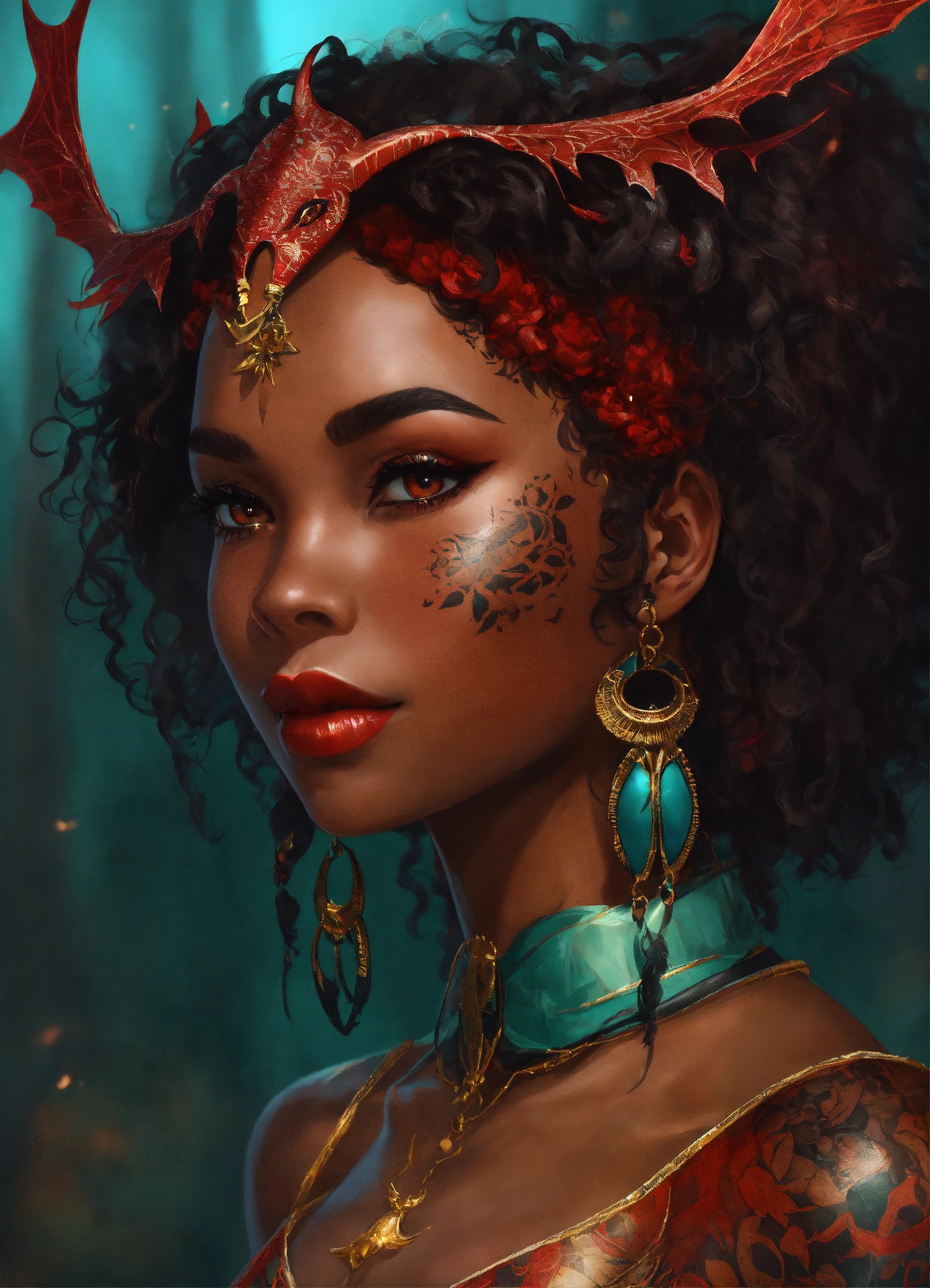 Lexica - Black, frican curly hair, scars on her face. In her ...